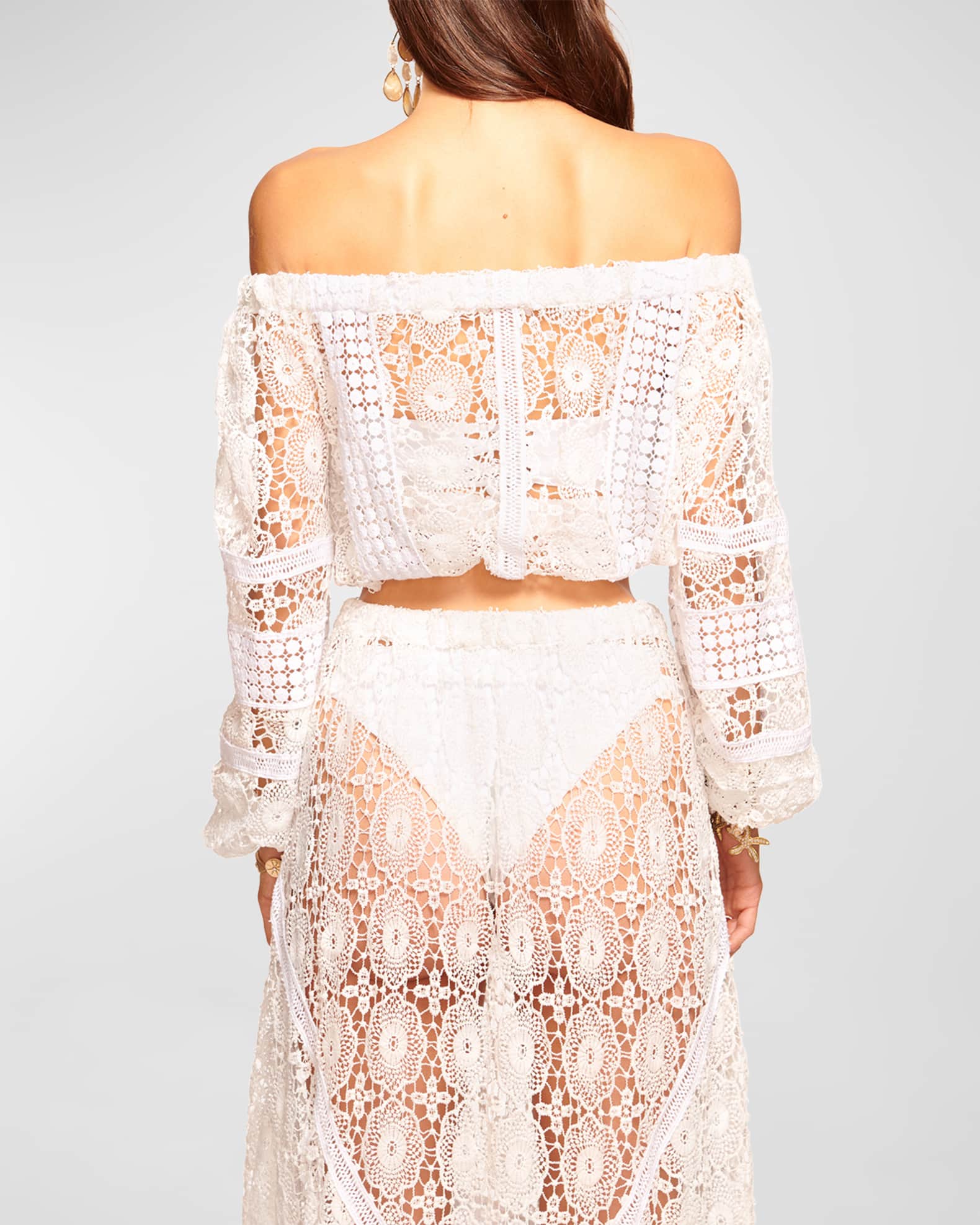 Ramy Brook Aiyana Off-Shoulder Lace Crop Top | Neiman Marcus