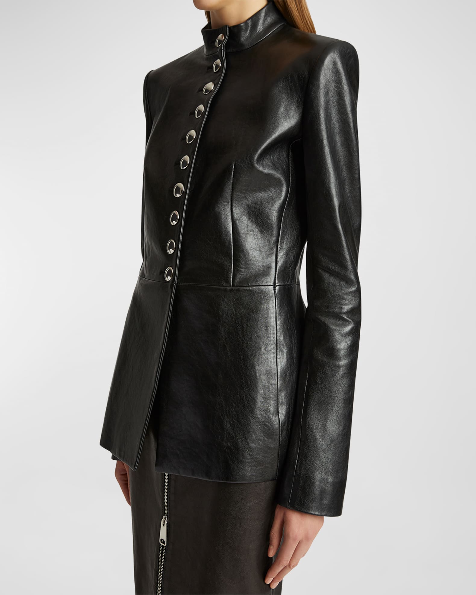Khaite Samuel Band-Collar Leather Tailored Jacket | Neiman Marcus