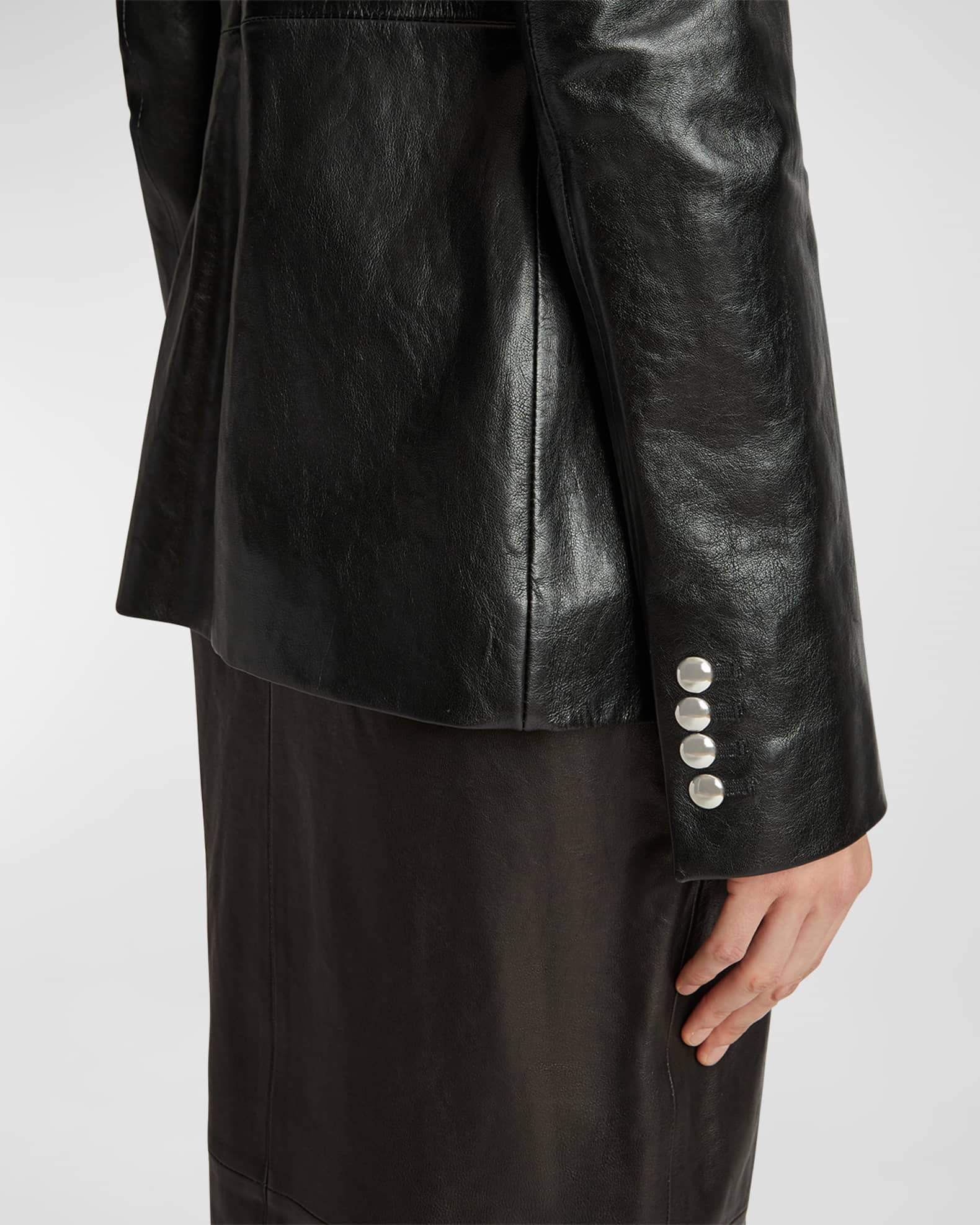 Khaite Samuel Band-Collar Leather Tailored Jacket | Neiman Marcus