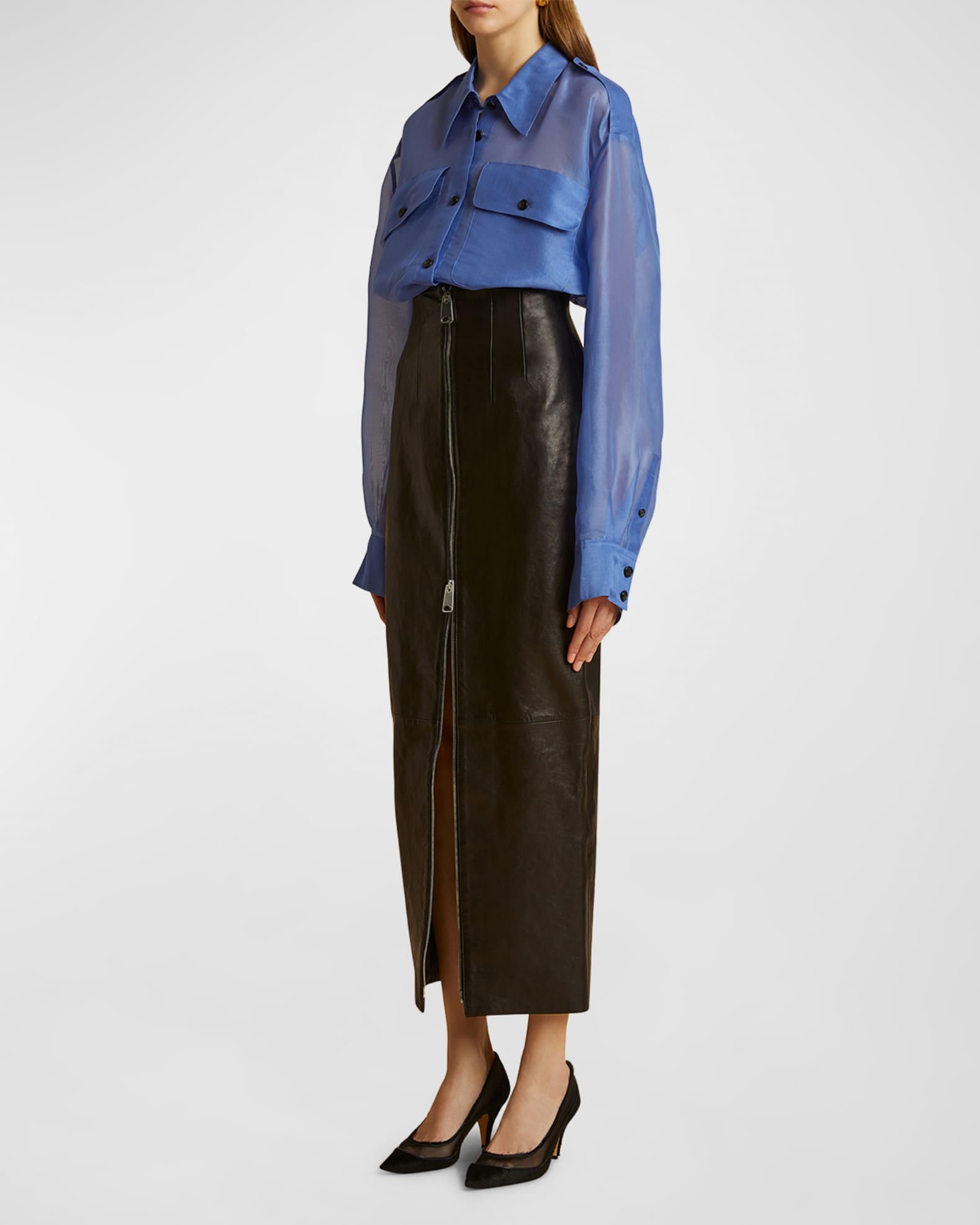 Khaite Missa Sheer Silk Collared Top | Neiman Marcus