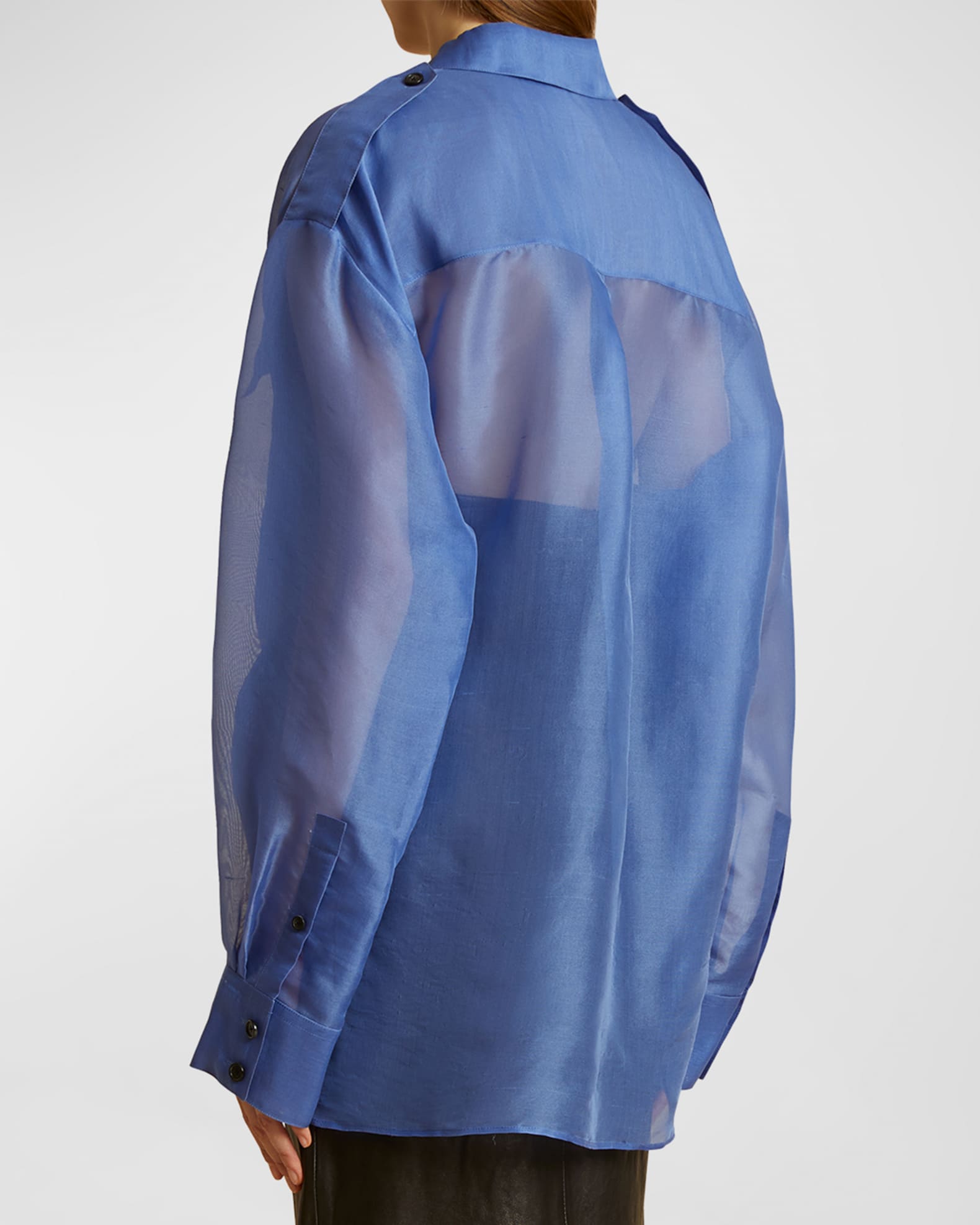 Khaite Missa Sheer Silk Collared Top | Neiman Marcus