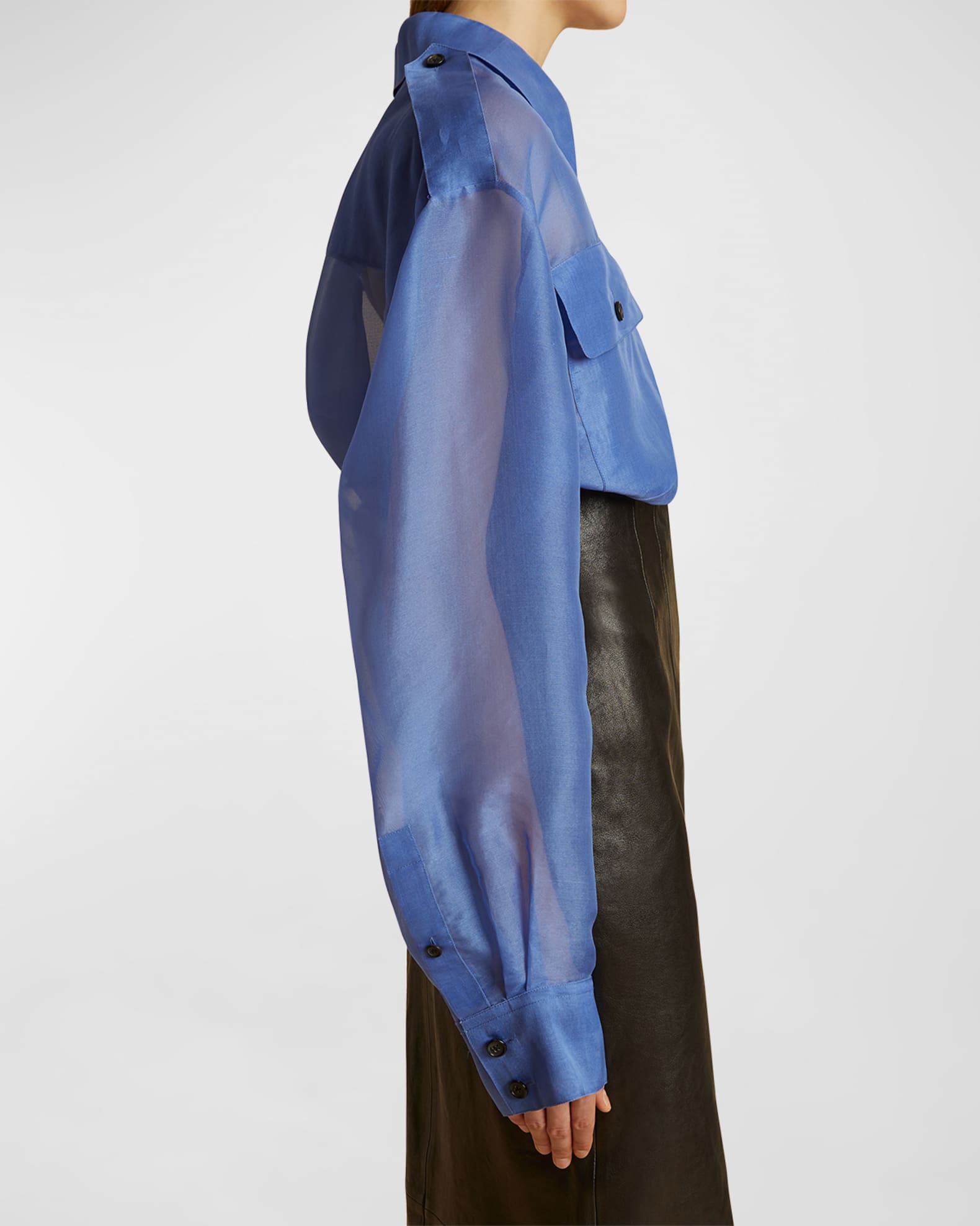 Khaite Missa Sheer Silk Collared Top | Neiman Marcus