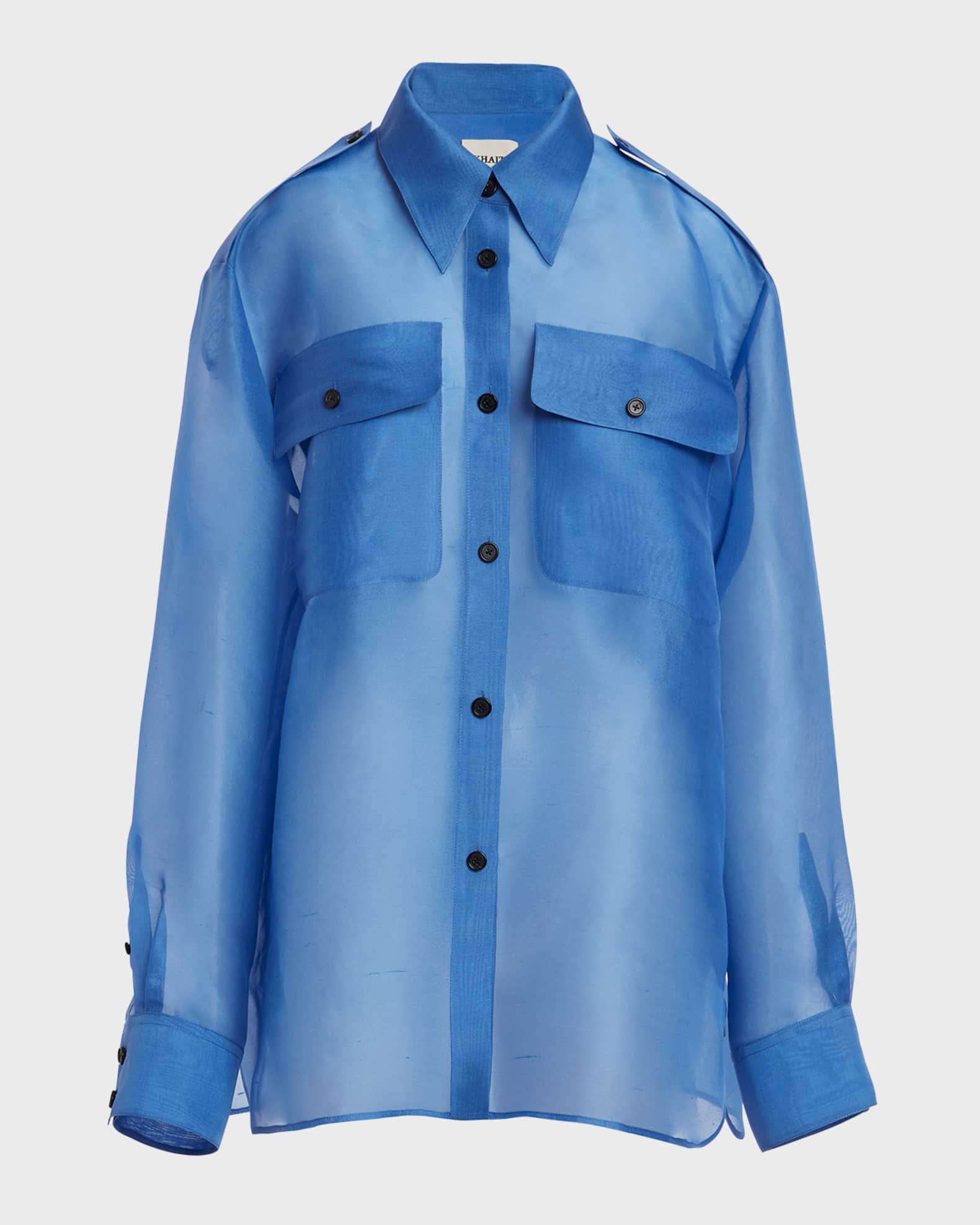 Khaite Missa Sheer Silk Collared Top | Neiman Marcus
