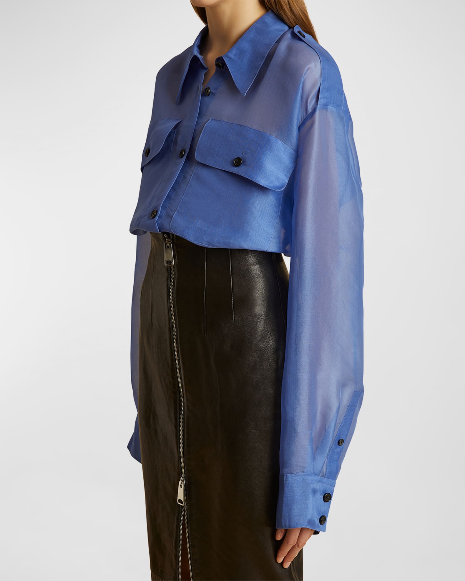 Khaite Missa Sheer Silk Collared Top | Neiman Marcus