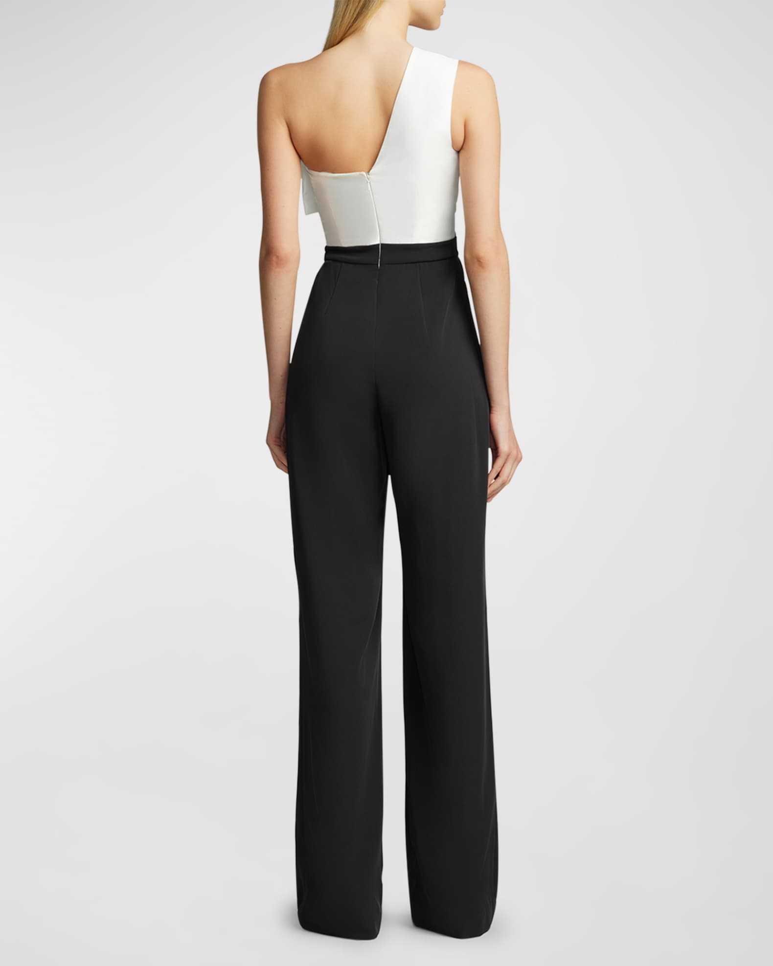 Zac Posen One-Shoulder Two-Tone Bow-Front Jumpsuit | Neiman Marcus
