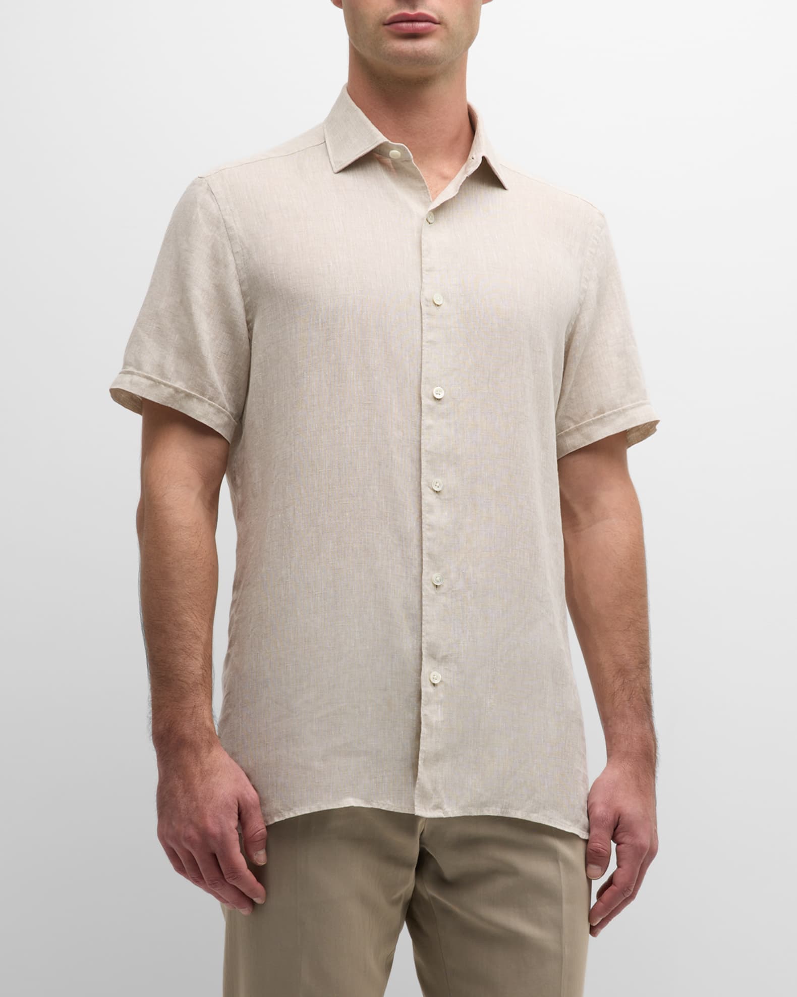 ZEGNA Men's Short-Sleeve Linen Button-Down Shirt | Neiman Marcus