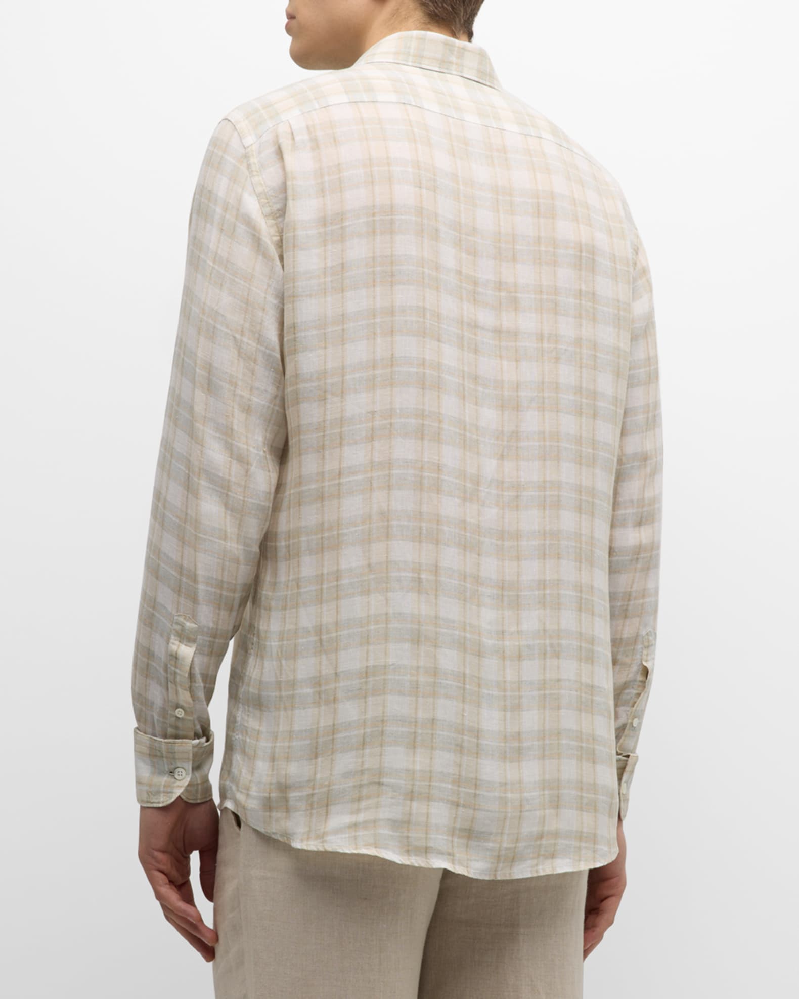 ZEGNA Men's Linen Check Casual Button-Down Shirt | Neiman Marcus