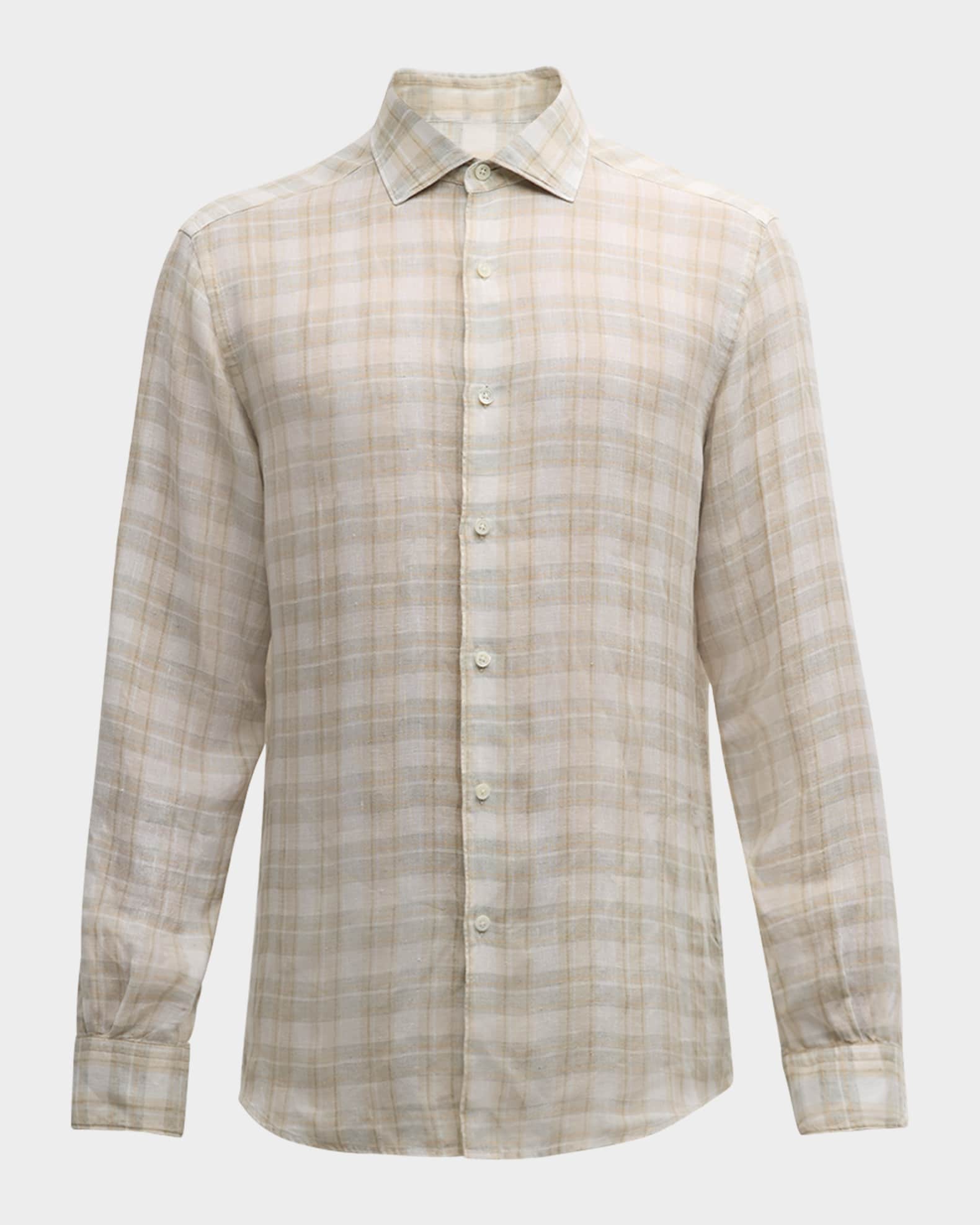 ZEGNA Men's Linen Check Casual Button-Down Shirt | Neiman Marcus
