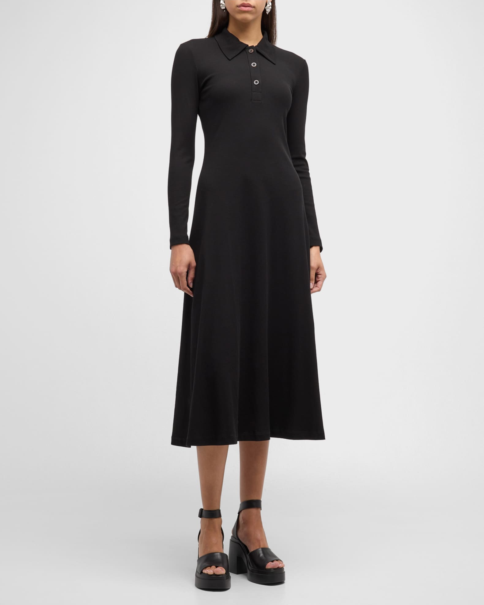 Rosetta Getty Long-Sleeved A-Line Midi Polo Dress | Neiman Marcus