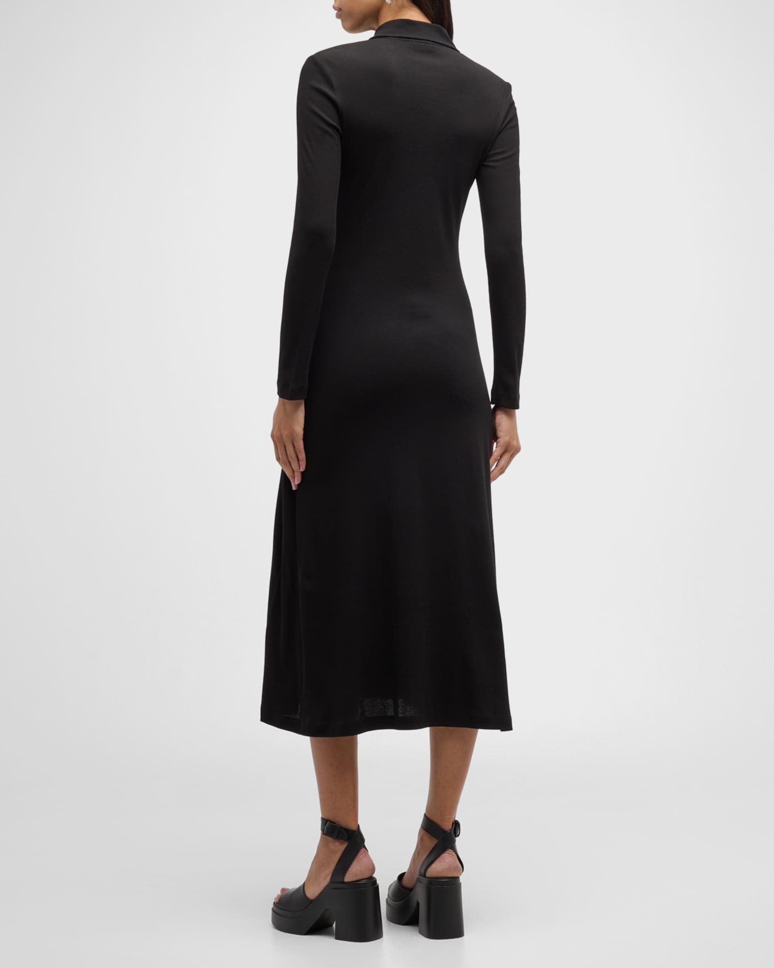 Rosetta Getty Long-Sleeved A-Line Midi Polo Dress | Neiman Marcus
