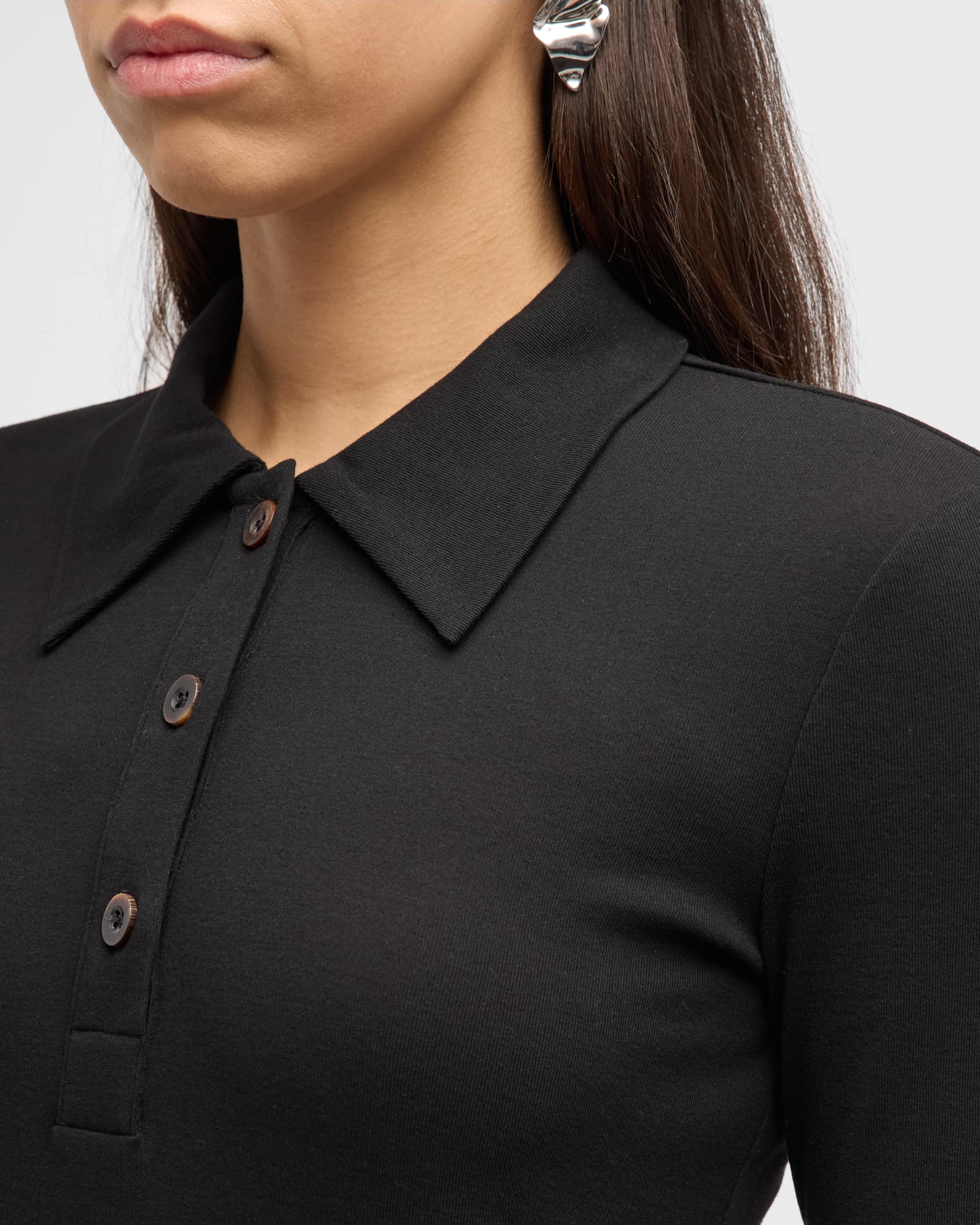 Rosetta Getty Long-Sleeved A-Line Midi Polo Dress | Neiman Marcus