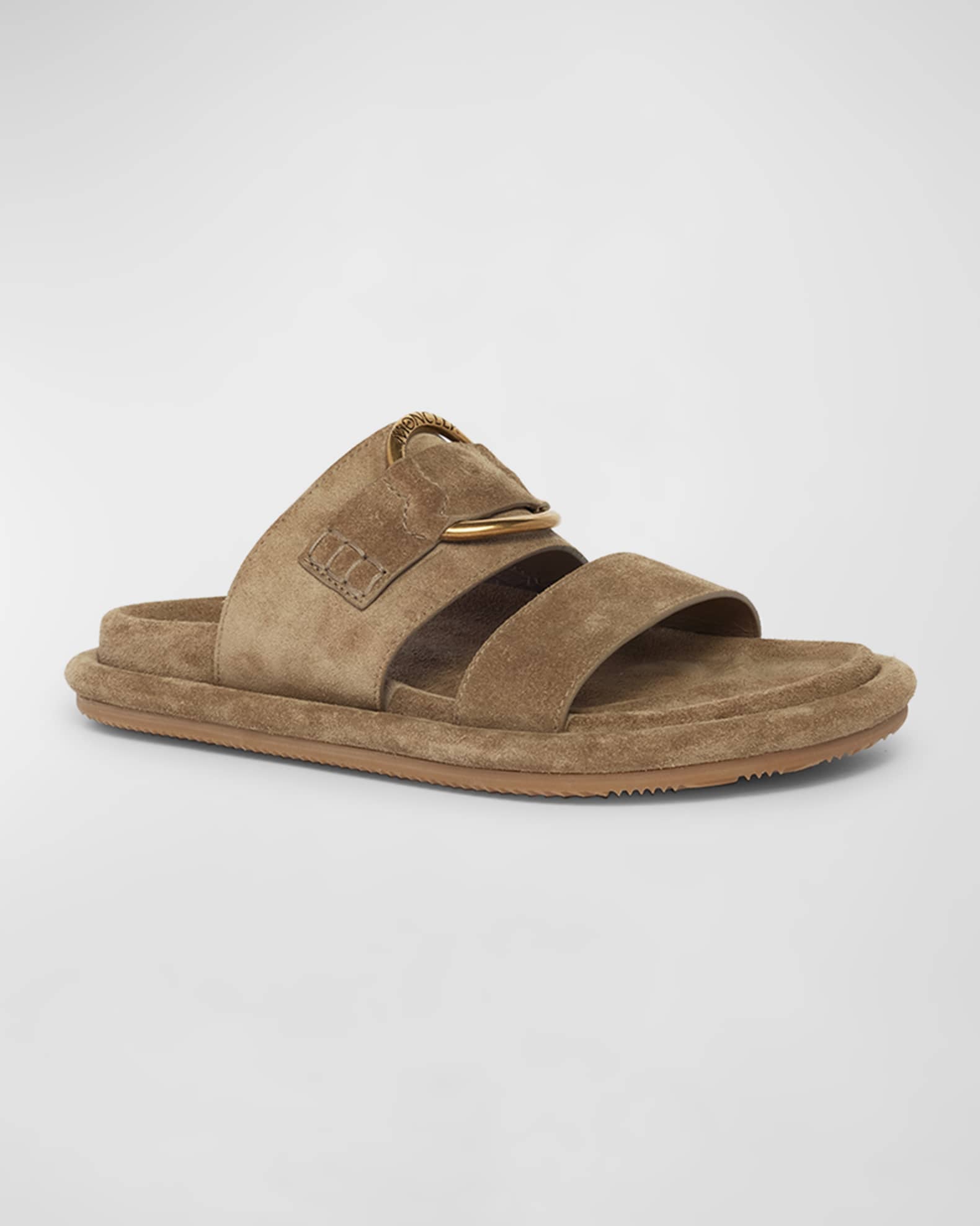 Moncler Bell Suede Logo Slide Sandals | Neiman Marcus