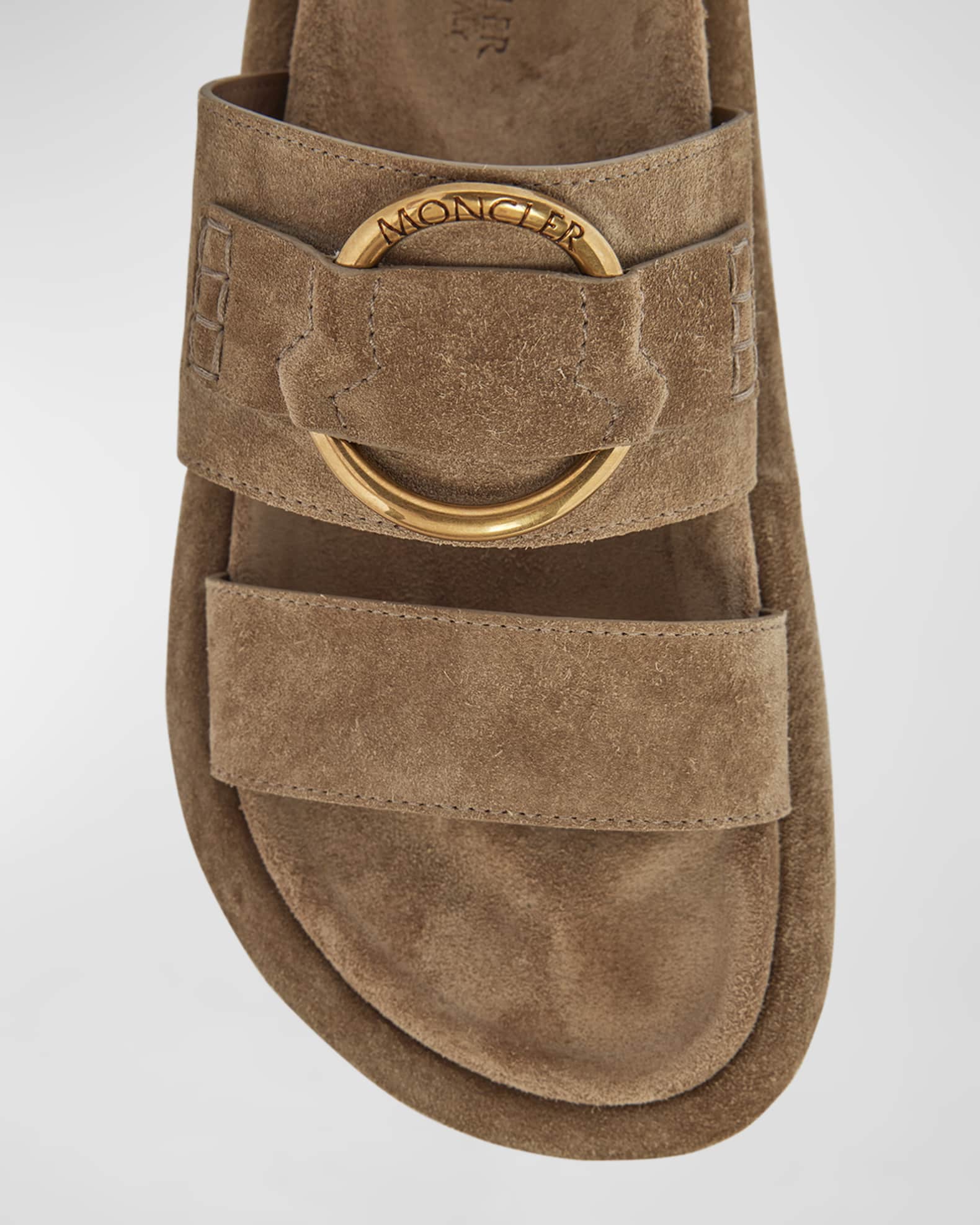 Moncler Bell Suede Logo Slide Sandals | Neiman Marcus