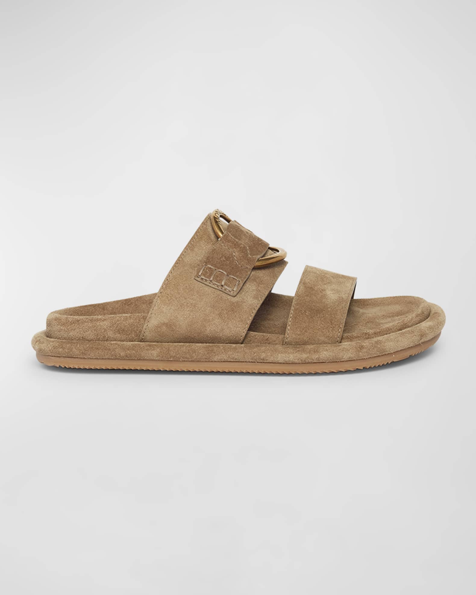 Moncler Bell Suede Logo Slide Sandals | Neiman Marcus