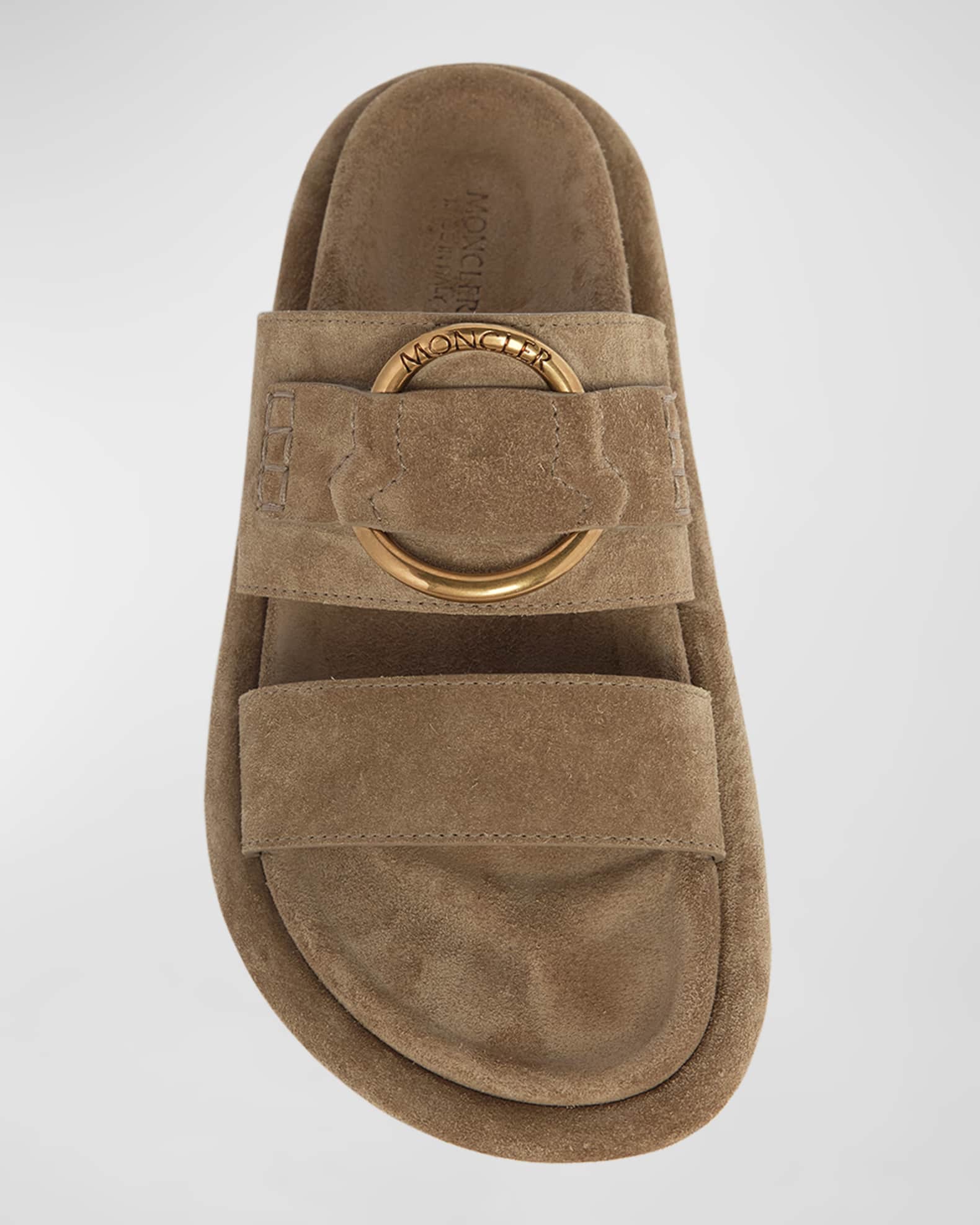 Moncler Bell Suede Logo Slide Sandals | Neiman Marcus