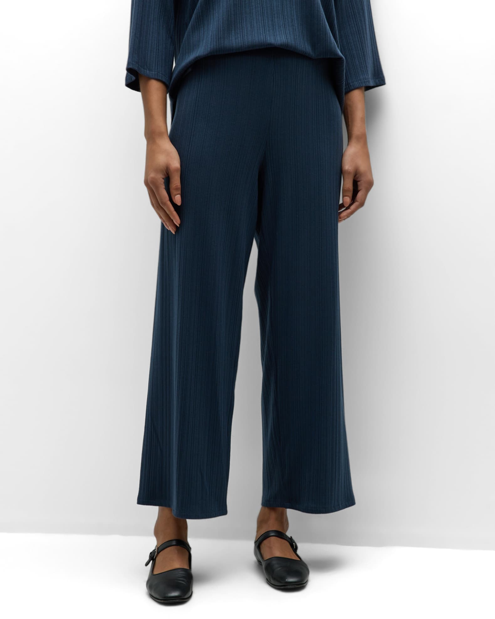 Eileen Fisher Cropped Wide-Leg Ribbed Knit Pants | Neiman Marcus