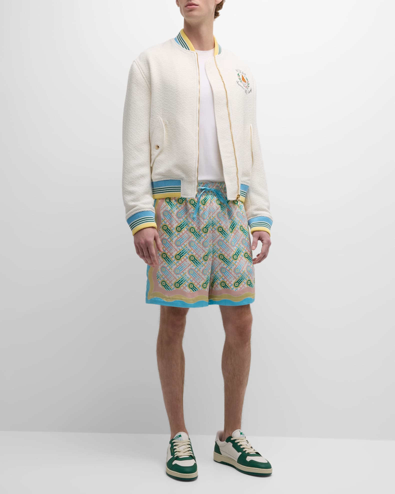 CASABLANCA Men's Ping Pong Monogram Silk Shorts | Neiman Marcus