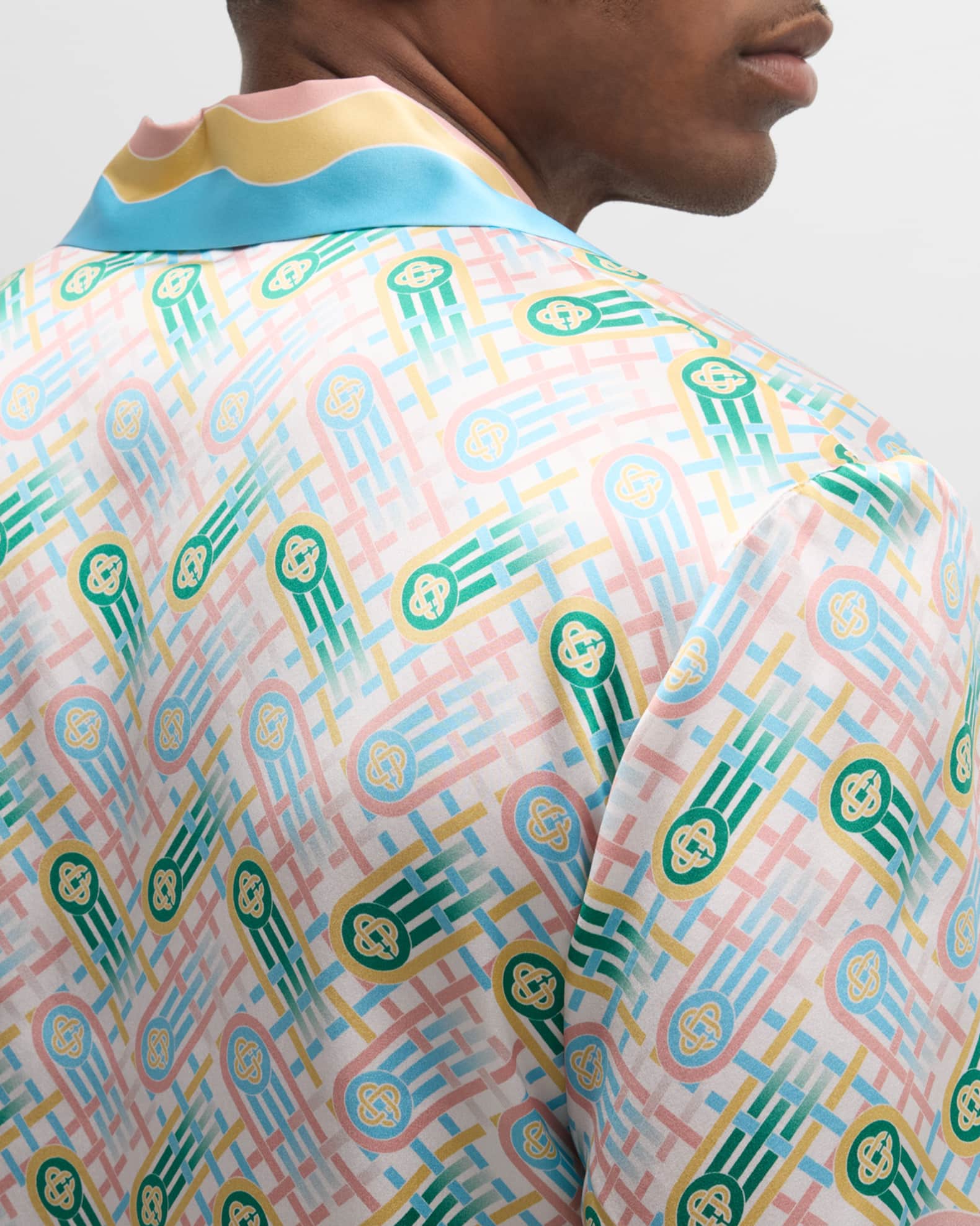 CASABLANCA Men's Ping Pong Monogram Silk Camp Shirt | Neiman Marcus