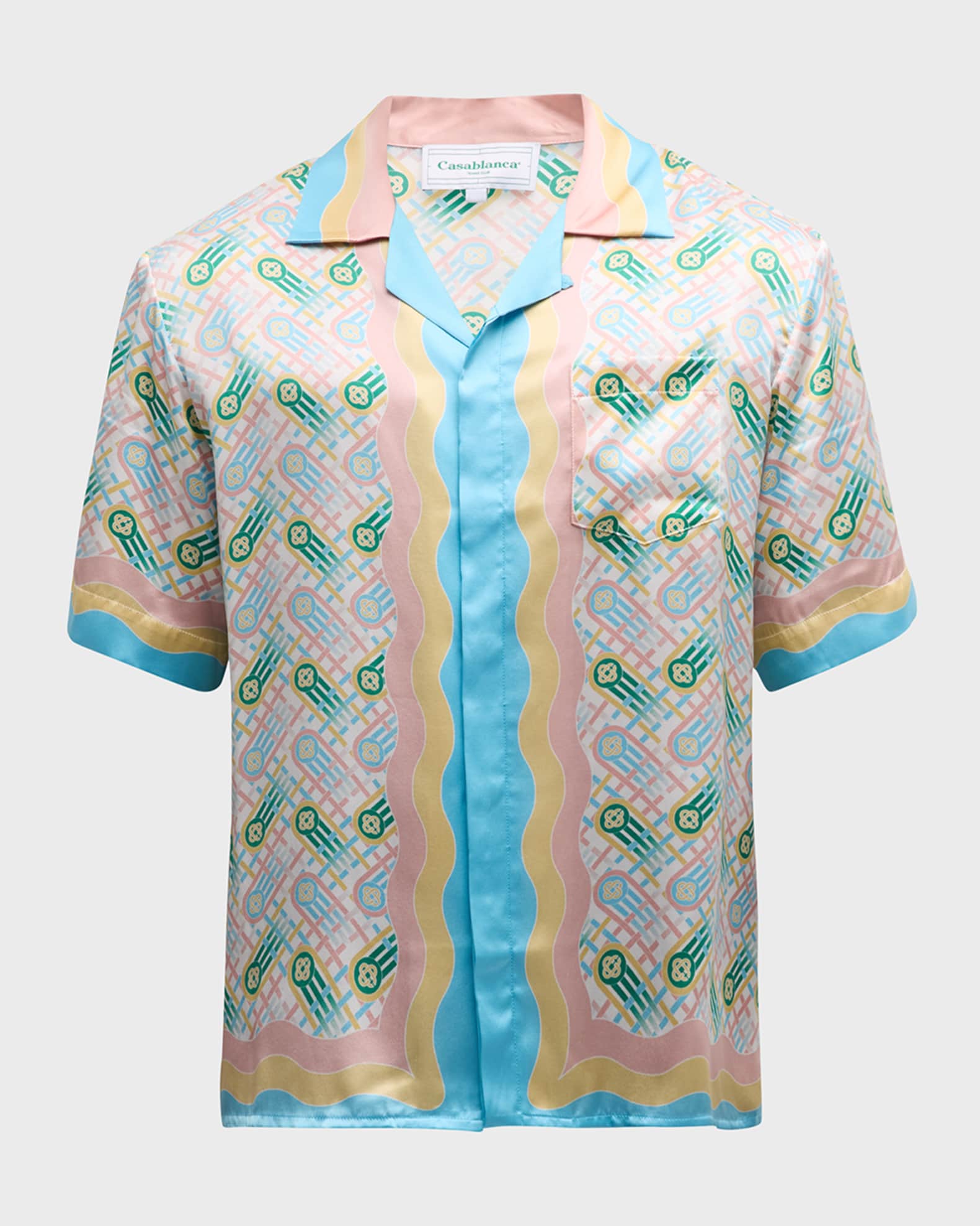 CASABLANCA Men's Ping Pong Monogram Silk Camp Shirt | Neiman Marcus
