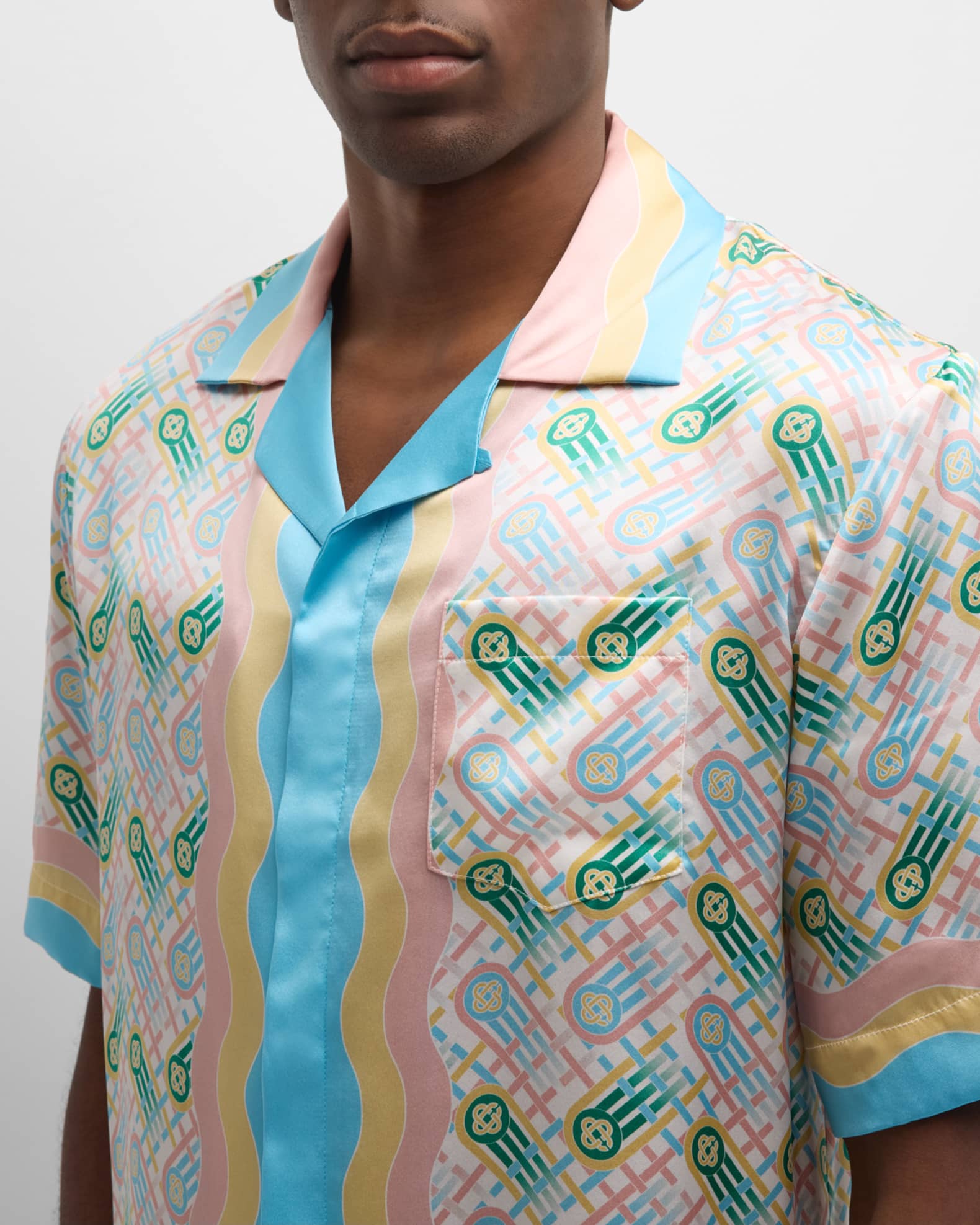 CASABLANCA Men's Ping Pong Monogram Silk Camp Shirt | Neiman Marcus