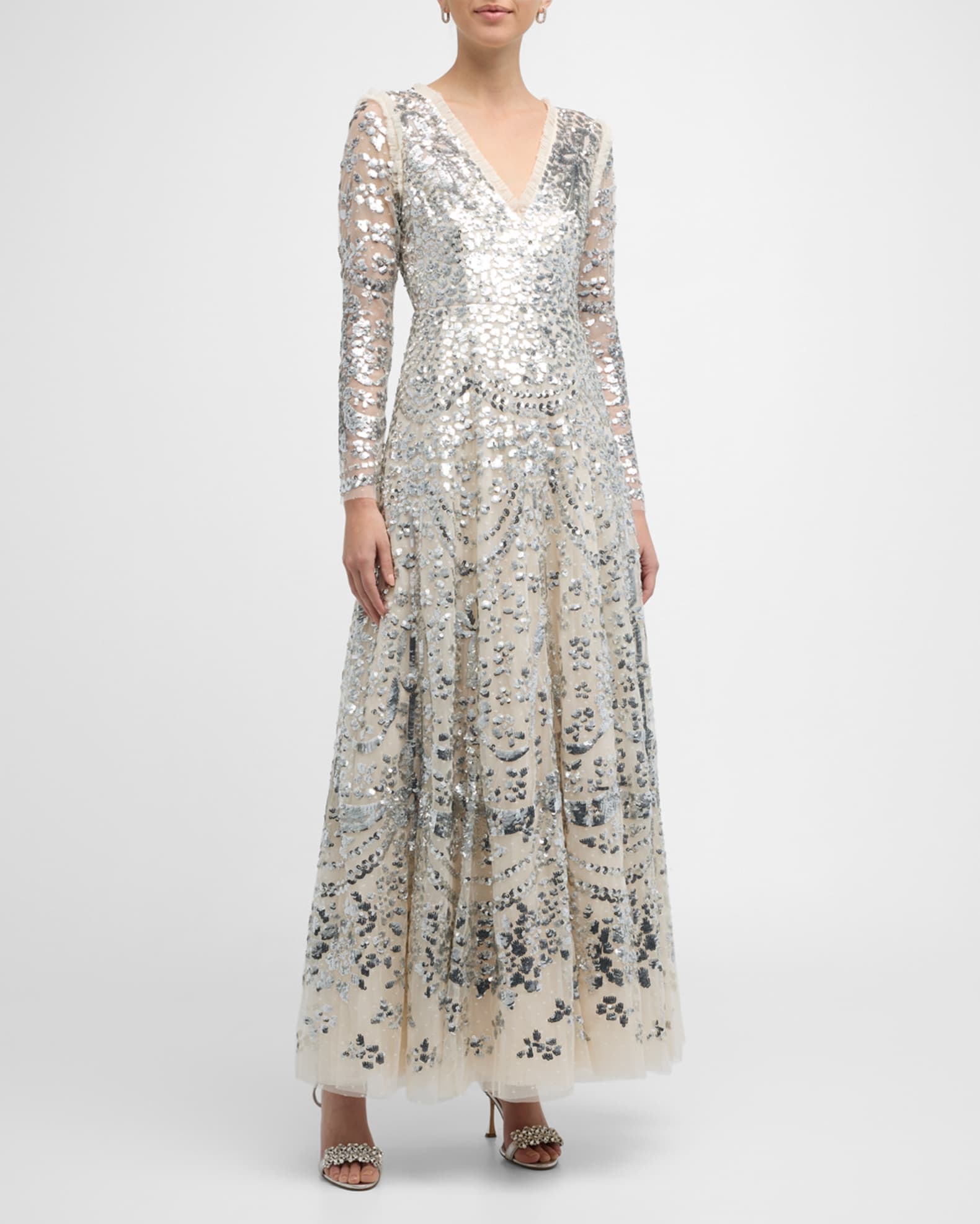 Needle & Thread Chandelier A-Line Sequin Tulle Gown | Neiman Marcus