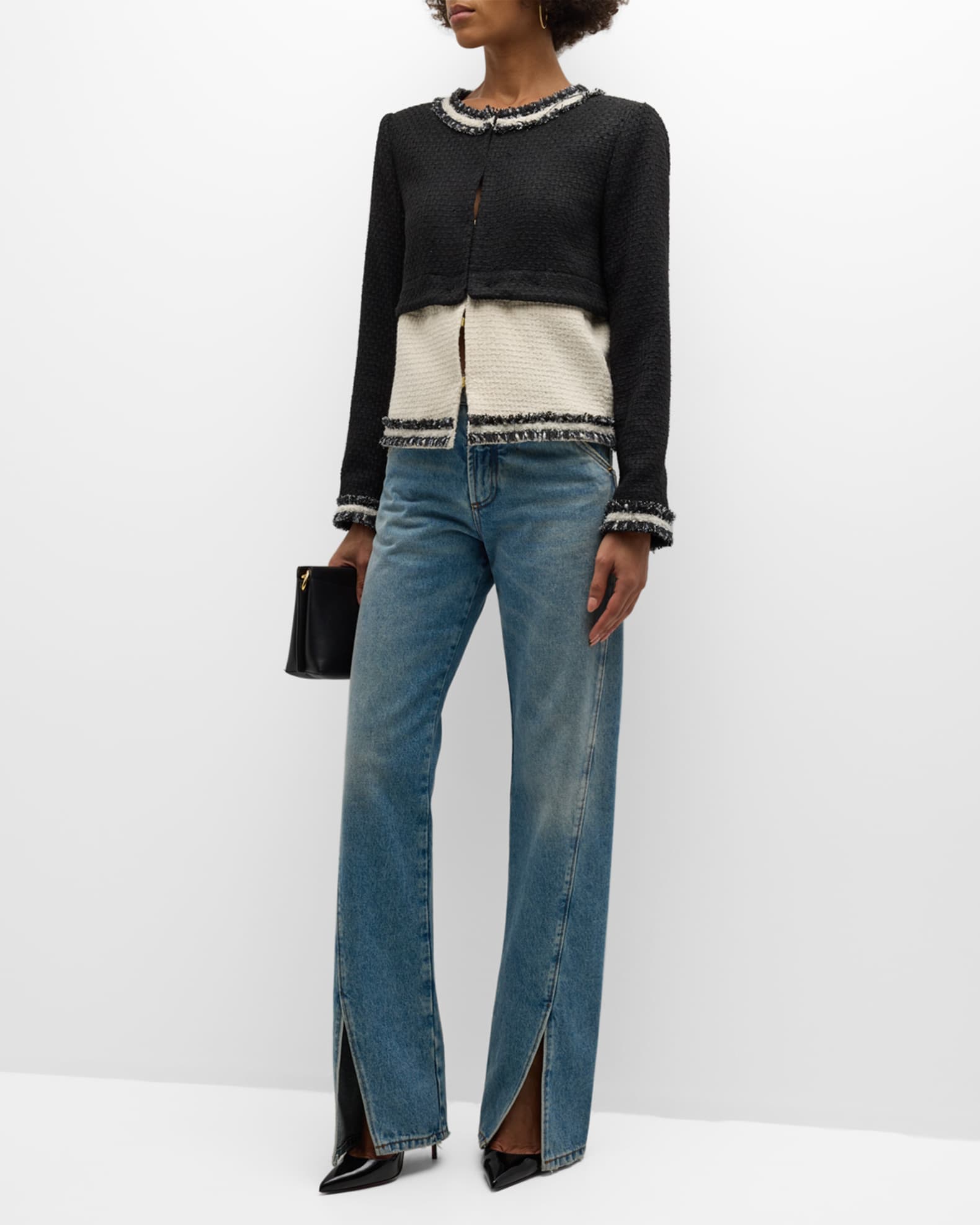 Alice + Olivia Kidman Two Fer Boxy Raw-Edge Tweed Jacket | Neiman Marcus