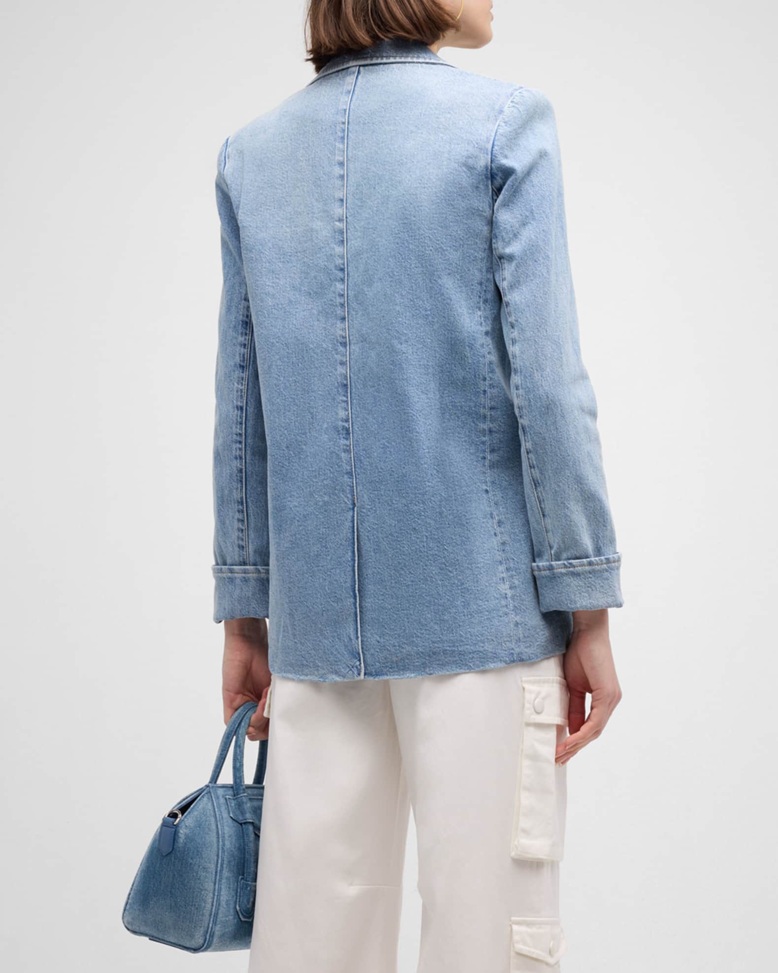 Alice + Olivia Justine Denim Roll-Cuff Longline Blazer | Neiman Marcus
