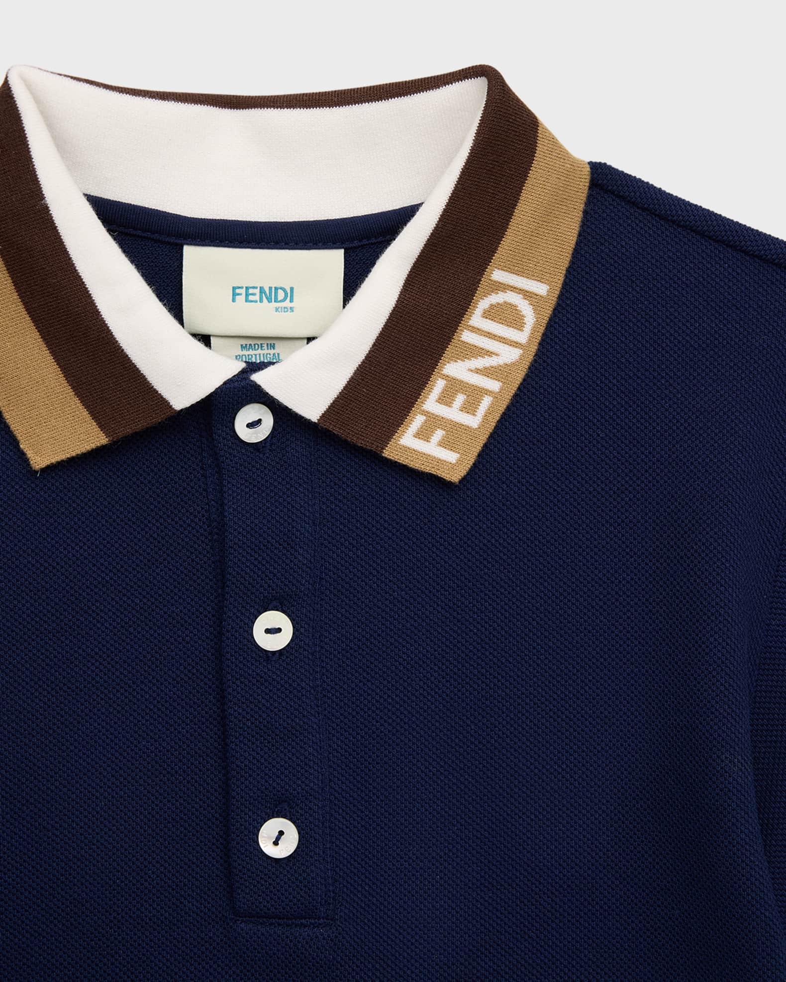 Fendi Boy's Short-Sleeve Polo with Detailed Collar, Size 8-14 | Neiman ...