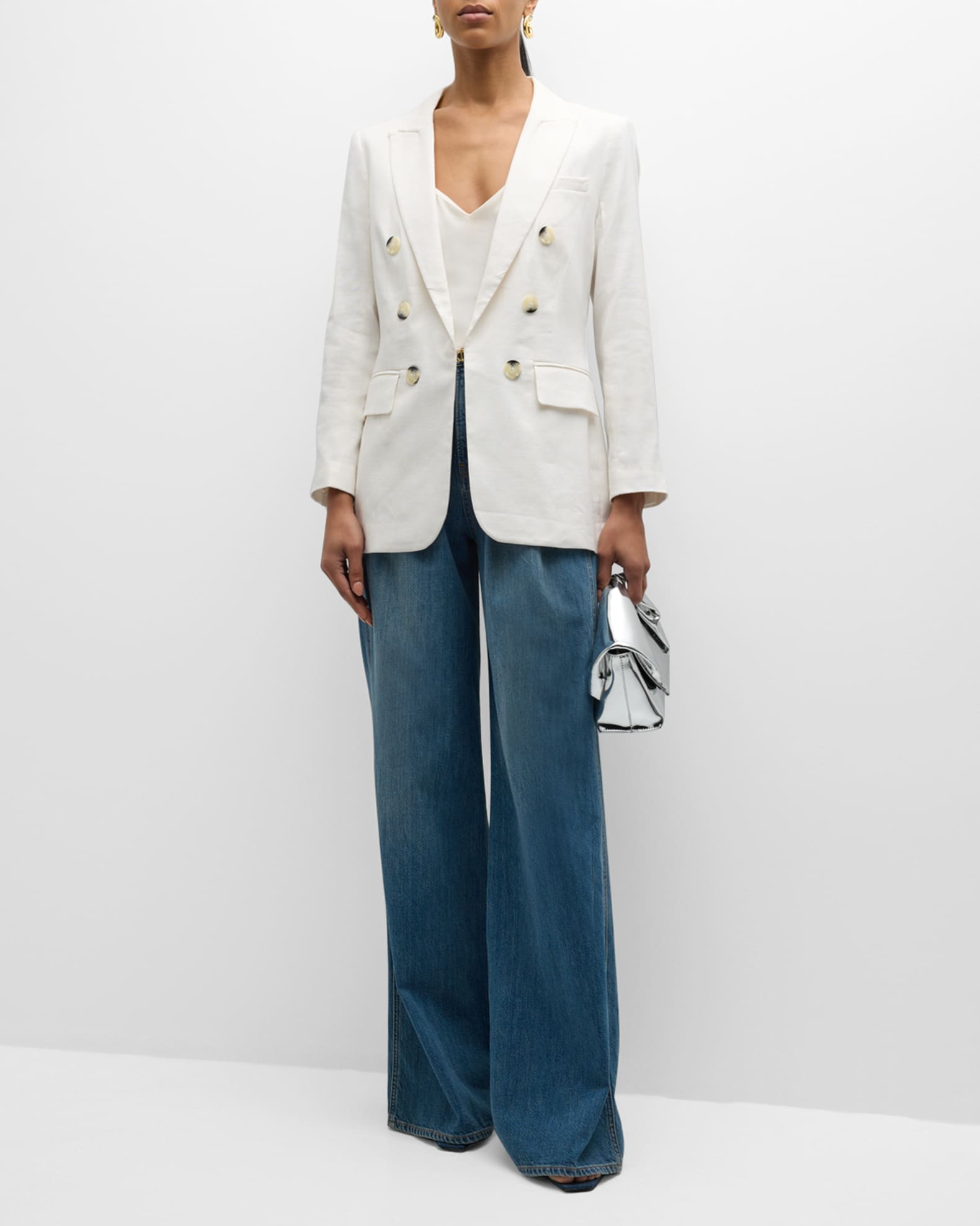 Veronica Beard Mia Double-Pleated Wide-Leg Jeans | Neiman Marcus