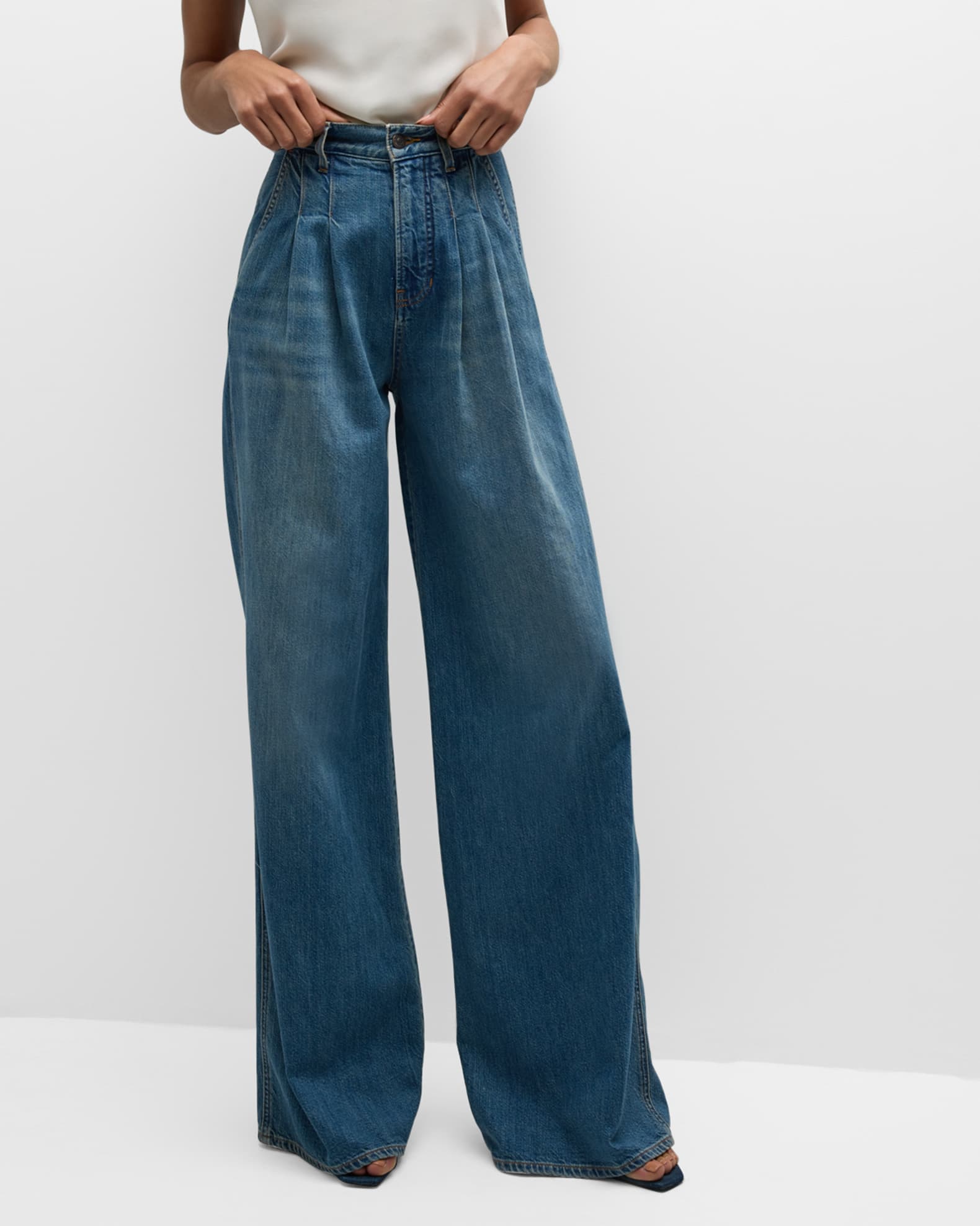 Veronica Beard Mia Double-Pleated Wide-Leg Jeans | Neiman Marcus