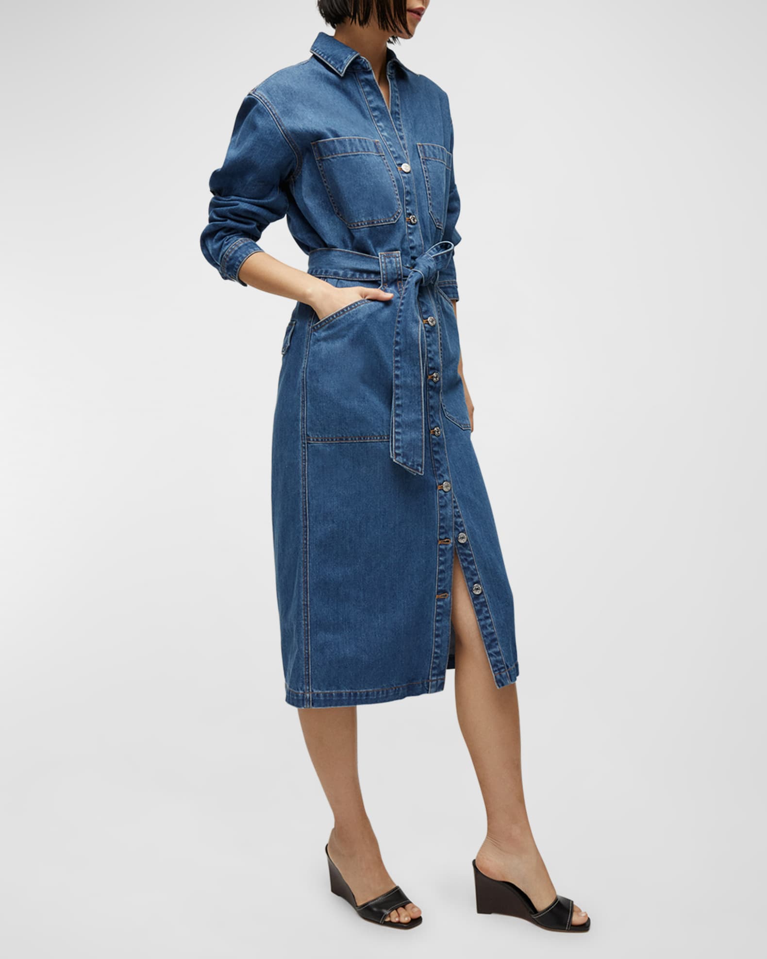 Veronica Beard Evelyn Button-Front Denim Shirtdress | Neiman Marcus