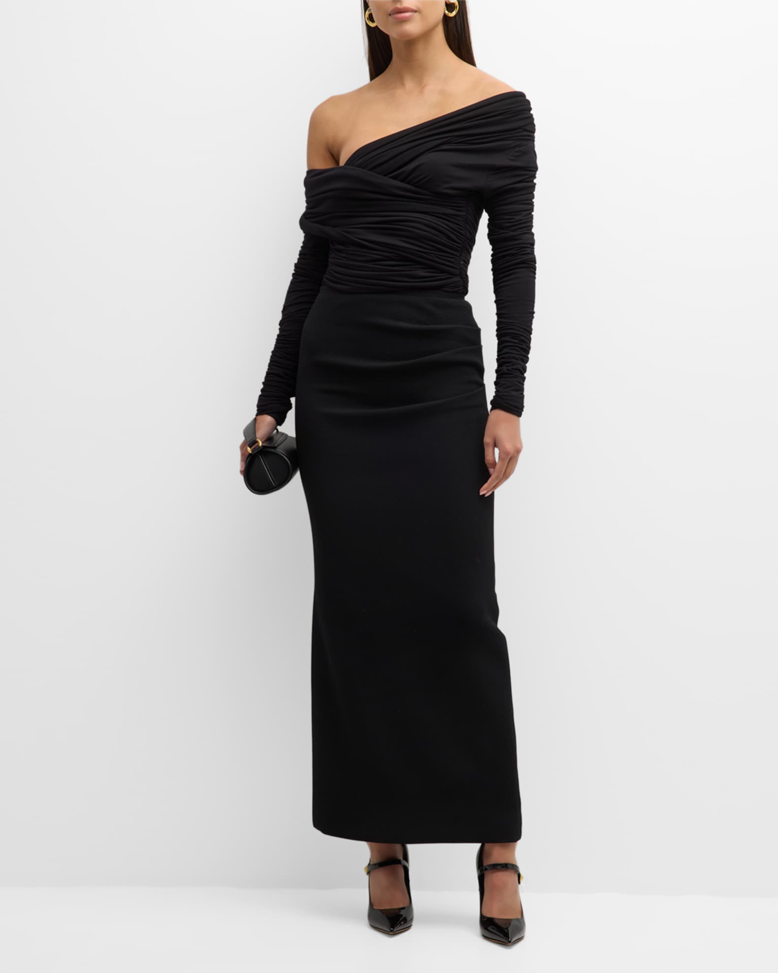 Sergio Hudson High-Waist Draped Slit Maxi Skirt | Neiman Marcus