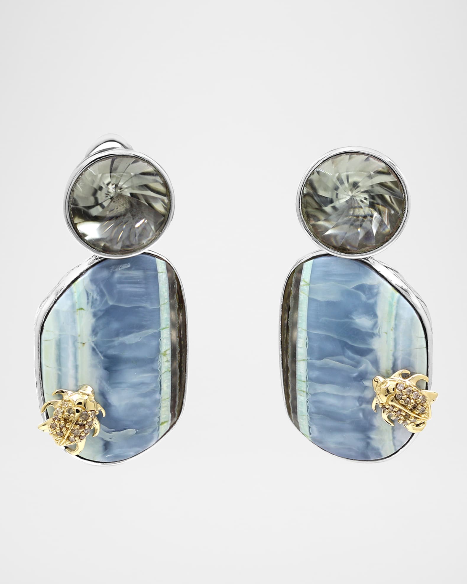 Stephen Dweck Green Amethyst and Faceted African Blue Opal Earrings ...