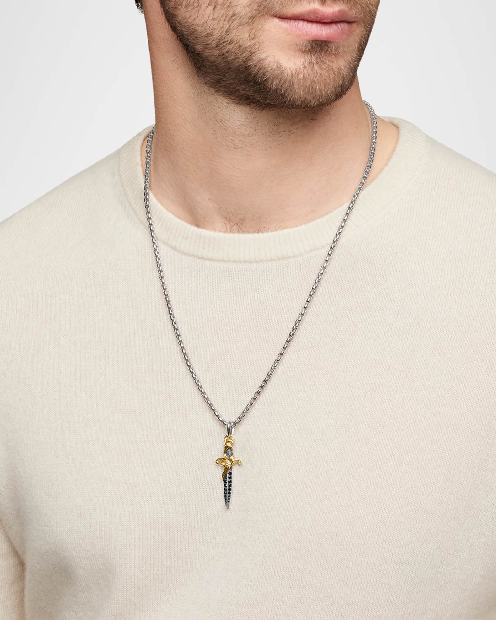 David Yurman Men's Waves Dagger Amulet in Silver with 18K Gold and ...