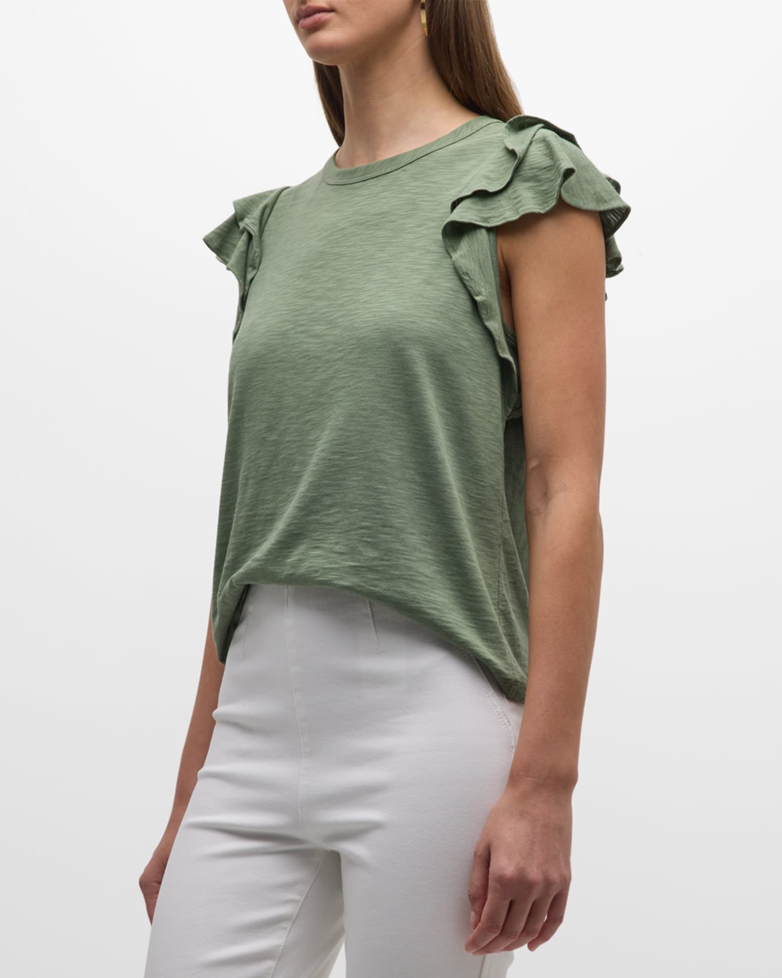 Veronica Beard Akeela Ruffle-Sleeve Tee | Neiman Marcus