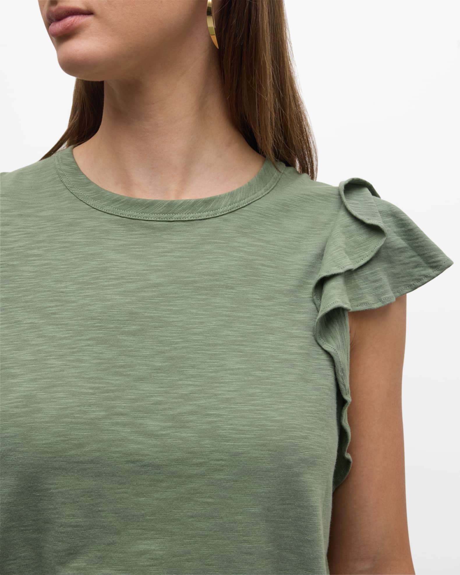 Veronica Beard Akeela Ruffle-Sleeve Tee | Neiman Marcus
