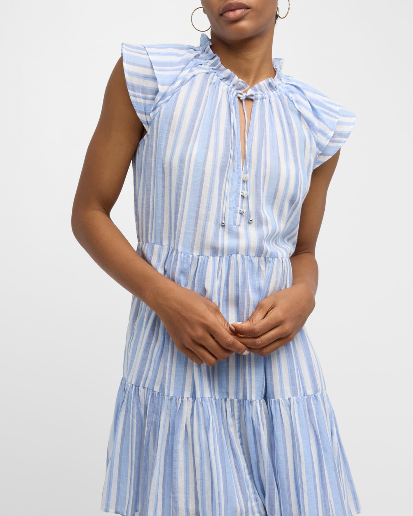 Veronica Beard Zee Striped Flutter-Sleeve Mini Dress | Neiman Marcus