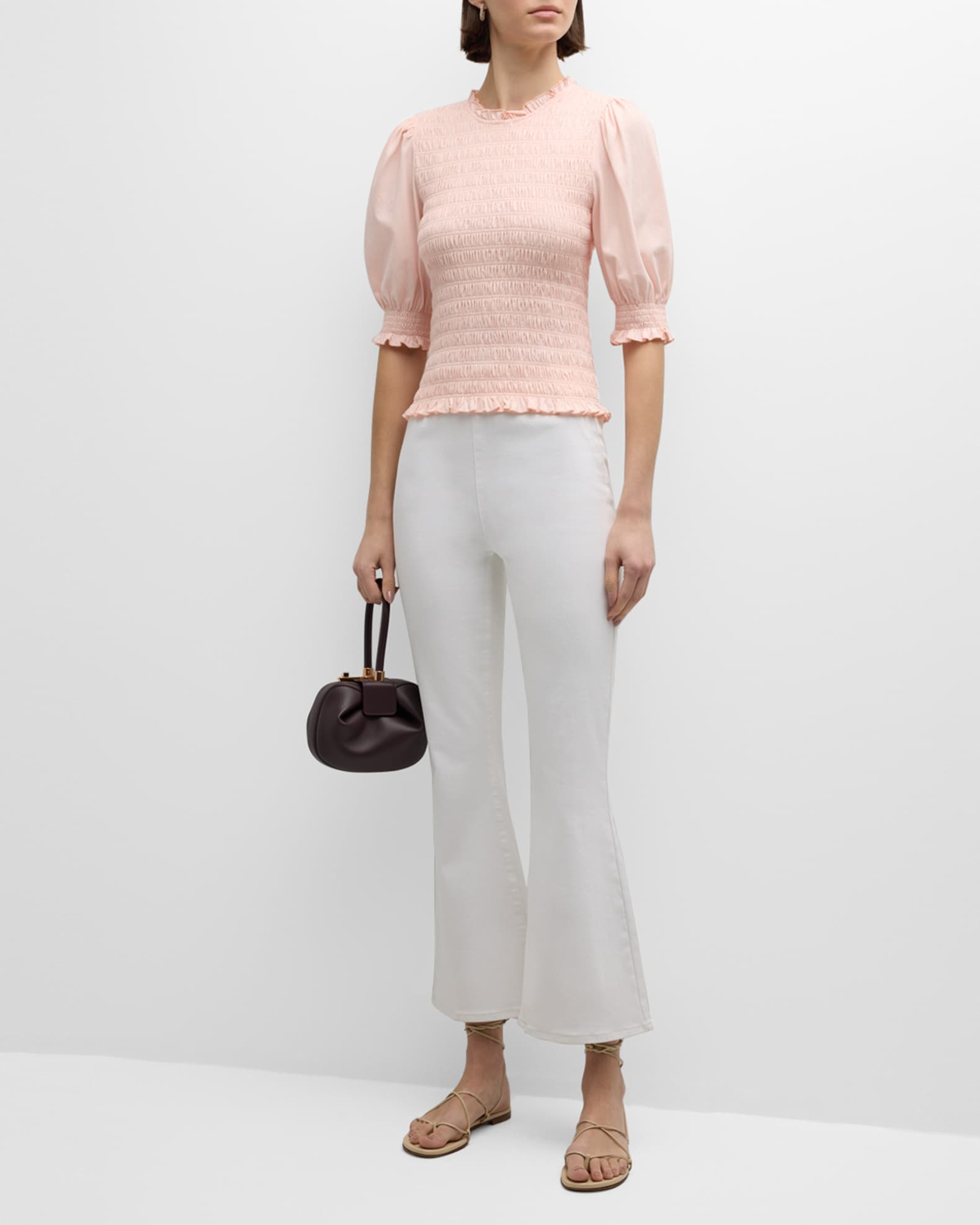 Veronica Beard Langston Smocked Short-Sleeve Top | Neiman Marcus