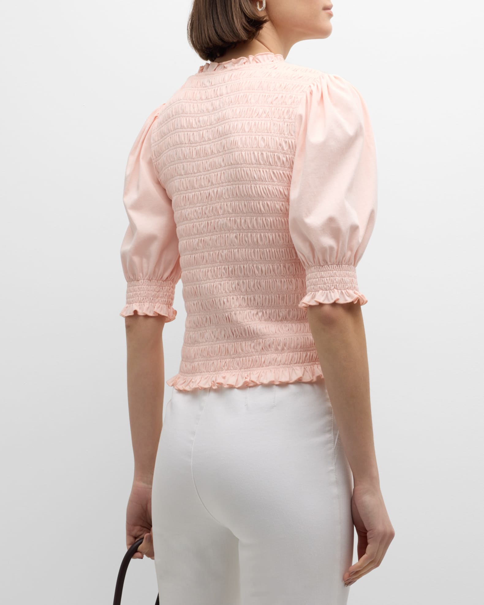 Veronica Beard Langston Smocked Short-Sleeve Top | Neiman Marcus