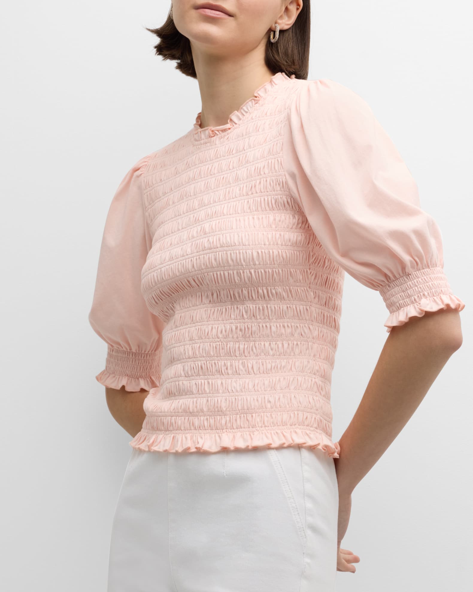 Veronica Beard Langston Smocked Short-Sleeve Top | Neiman Marcus