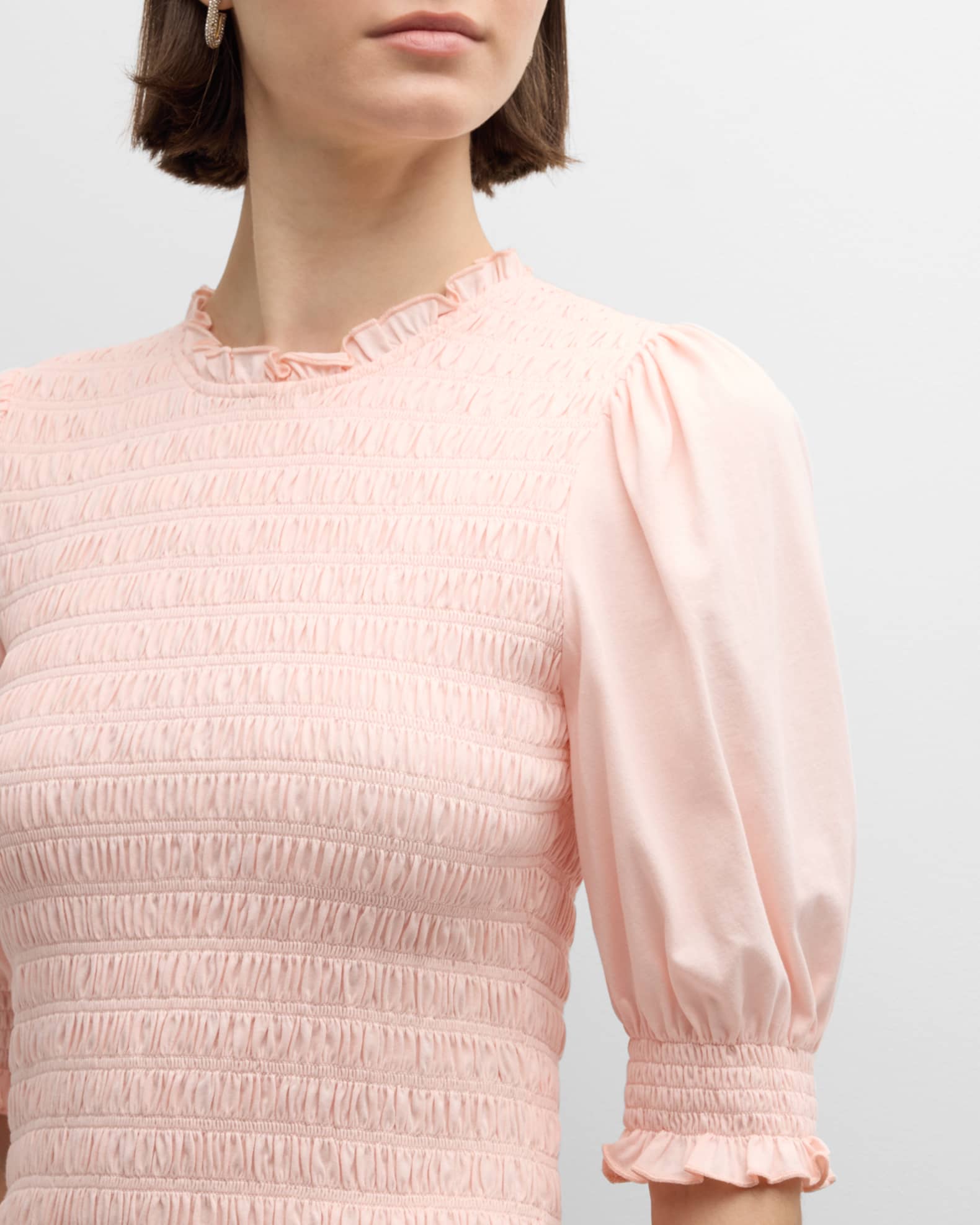 Veronica Beard Langston Smocked Short-Sleeve Top | Neiman Marcus