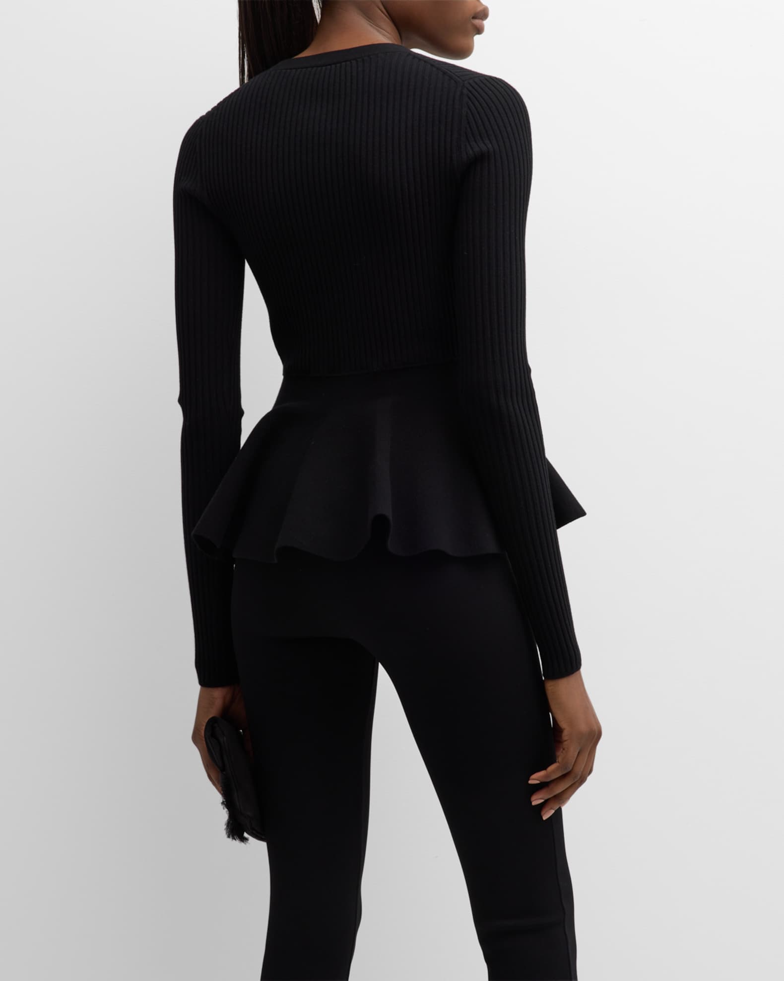 Jason Wu Collection Ribbed Peplum Cardigan with Gold-Tone Buttons ...