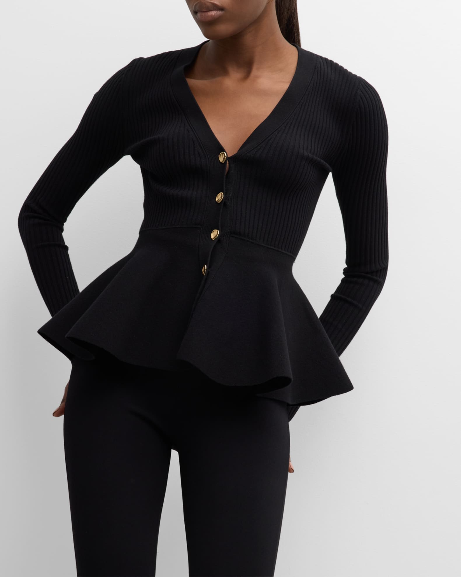 Jason Wu Collection Ribbed Peplum Cardigan with Gold-Tone Buttons ...