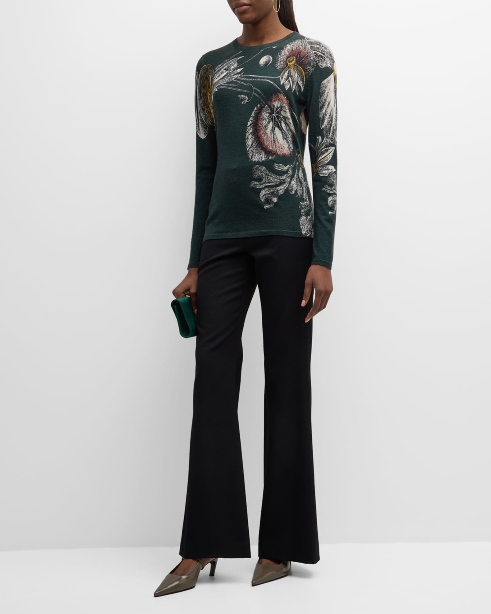 Jason Wu Collection Merino Wool Floral Print Sweater | Neiman Marcus