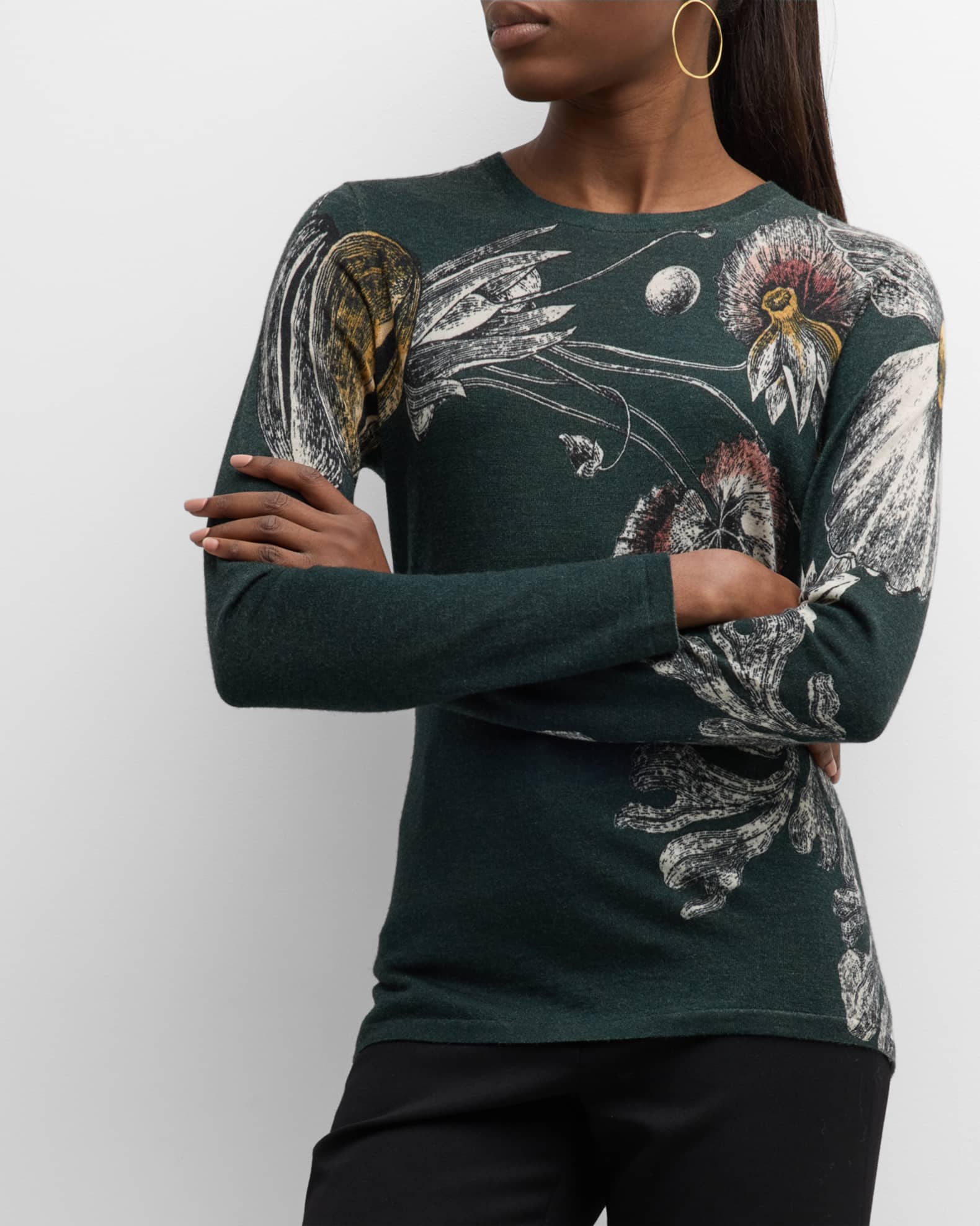 Jason Wu Collection Merino Wool Floral Print Sweater | Neiman Marcus