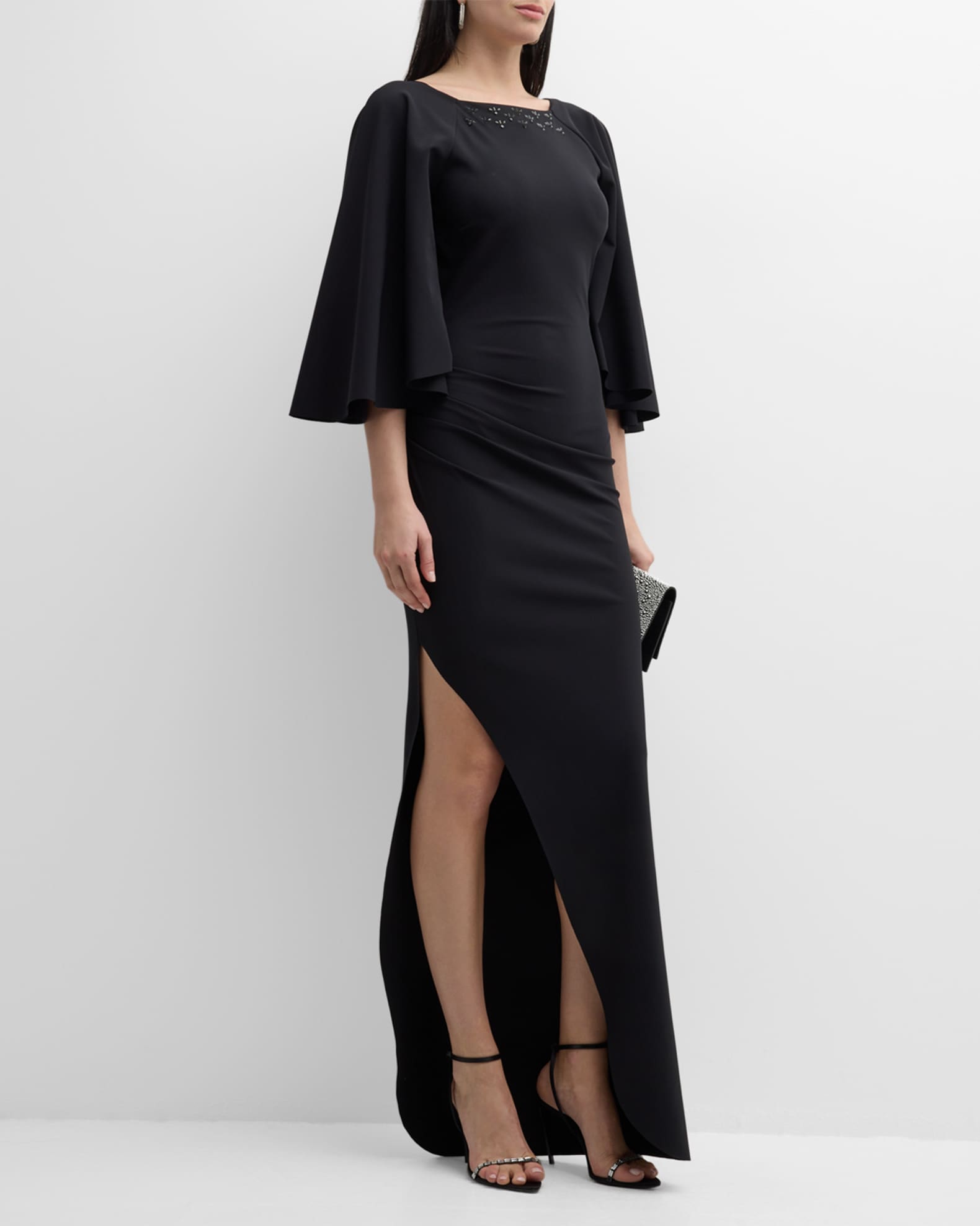Chiara Boni La Petite Robe Salvia Side-Slit Embellished Column Gown ...