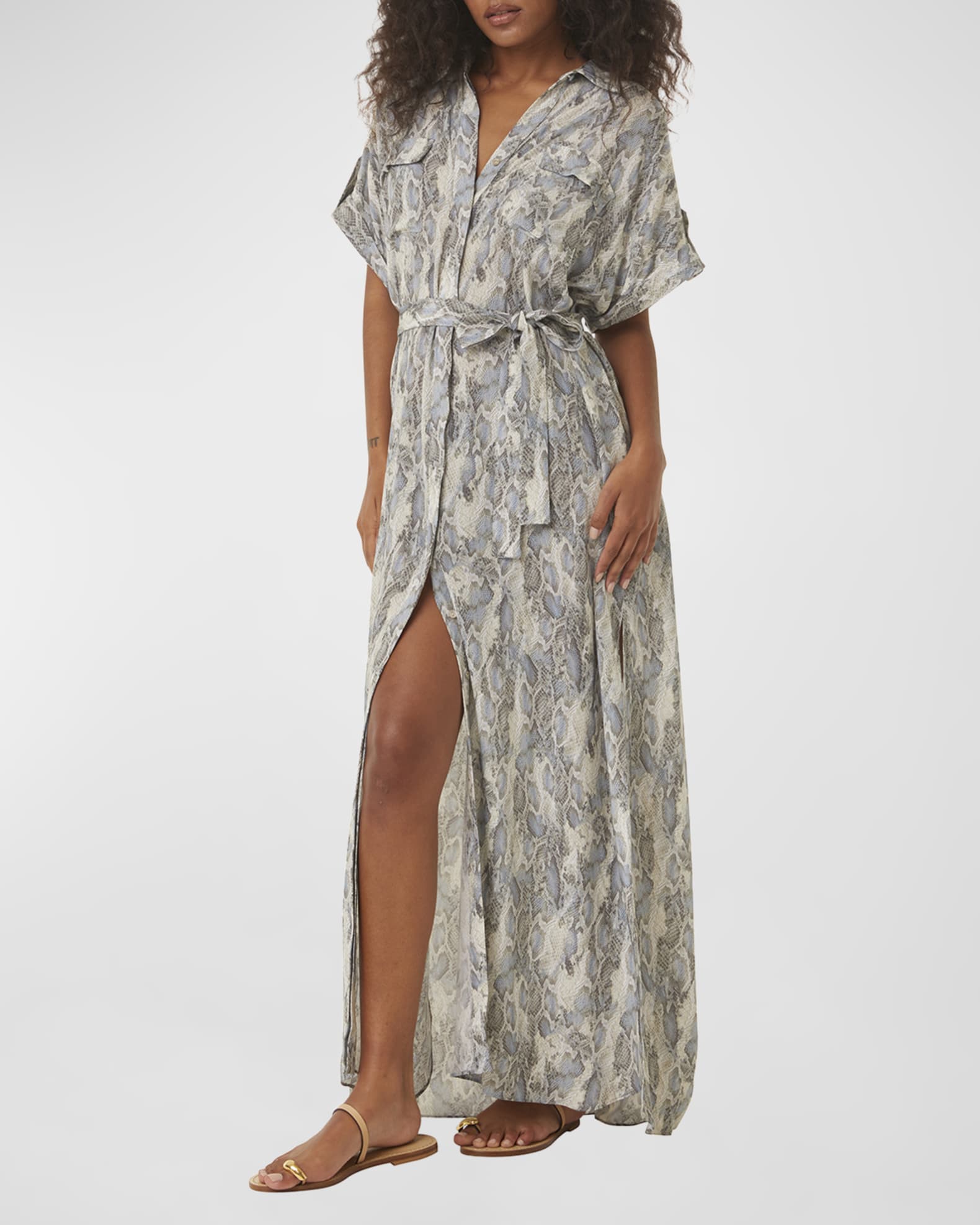 MISA Los Angeles Lou Tie-Belted Maxi Shirt Dress | Neiman Marcus