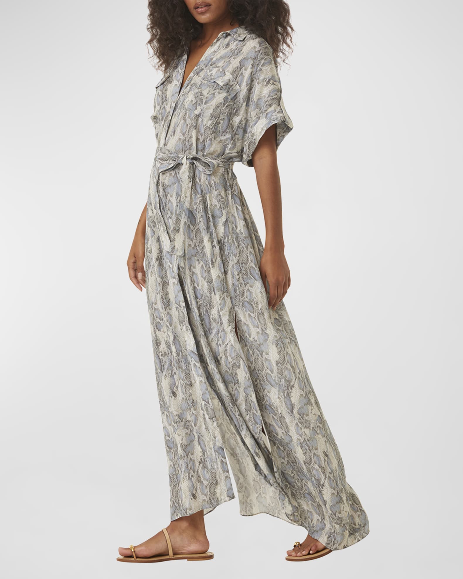 MISA Los Angeles Lou Tie-Belted Maxi Shirt Dress | Neiman Marcus
