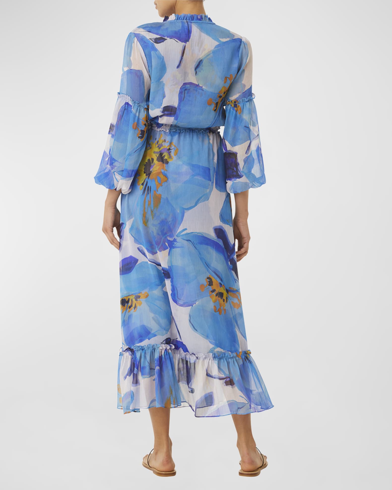 MISA Los Angeles Amata Split-Neck Ruffled Chiffon Midi Dress | Neiman ...