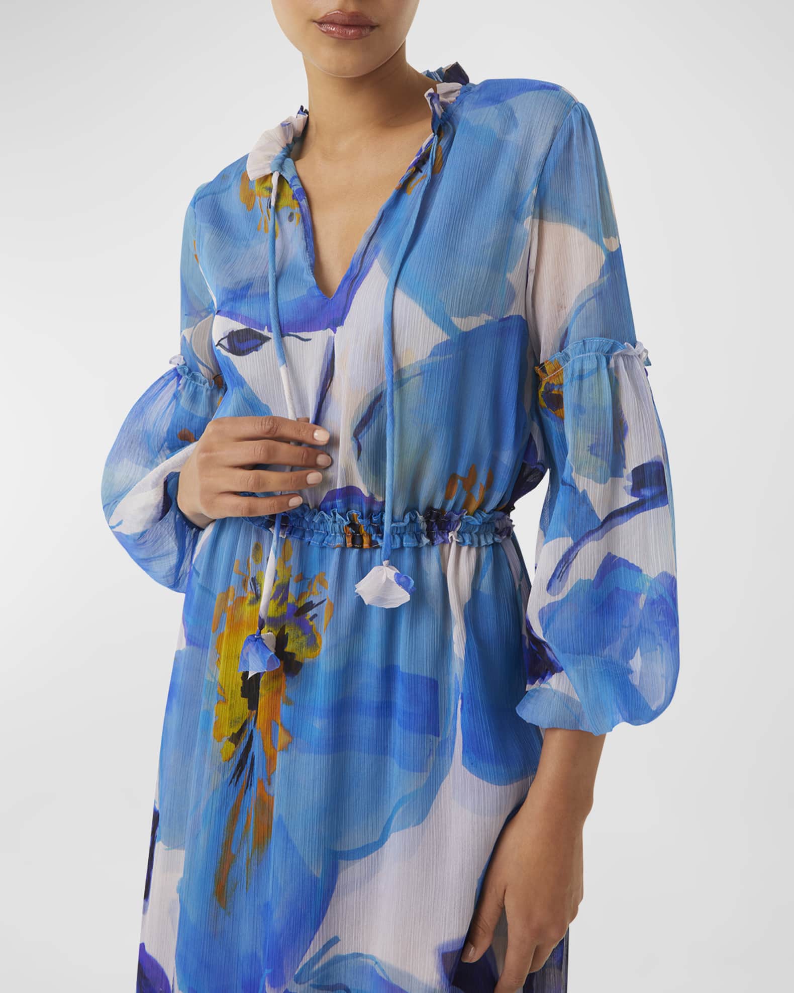 MISA Los Angeles Amata Split-Neck Ruffled Chiffon Midi Dress | Neiman ...